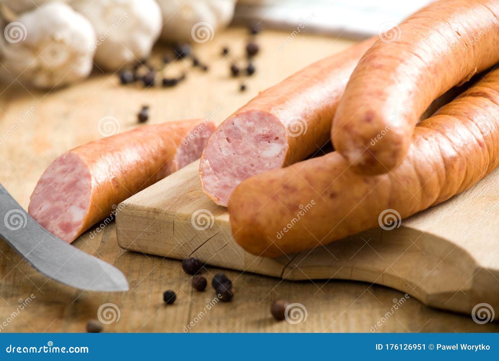 Traditional Sausage on the Table Stock Image - Image of dinner, sliced ...