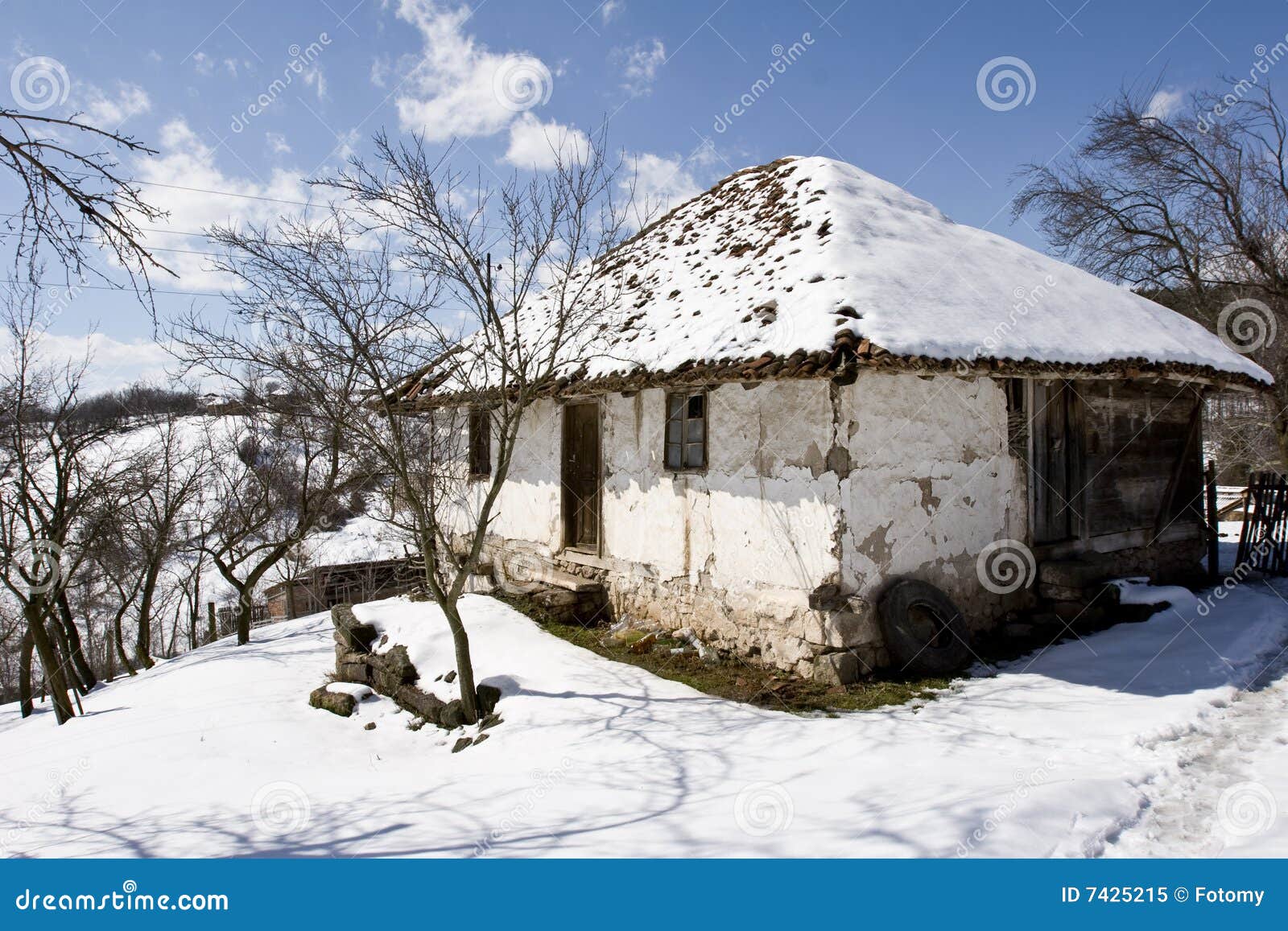 Traditional Serbian Farm House in Winter Stock Image - Image of nature ...