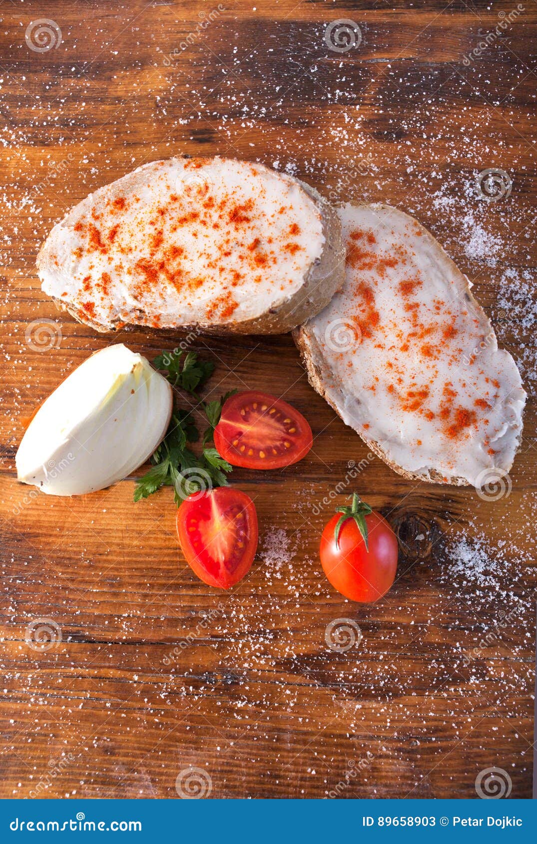 Traditional Serbian Food, Bread with Lard and Sprinkled with Red Stock ... Traditional Serbian Food, Bread with Lard and Sprinkled with Red Stock ...