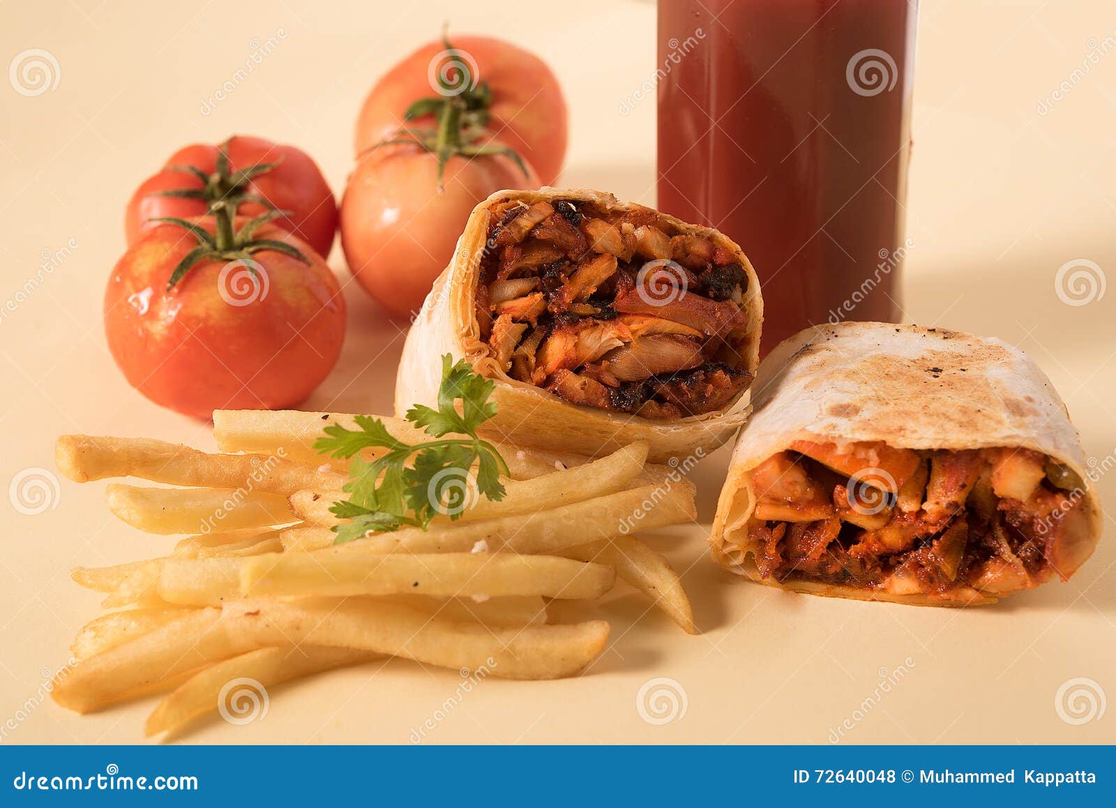 Traditional Shawarma Wrap with Chicken and Vegetables. Stock Photo ...