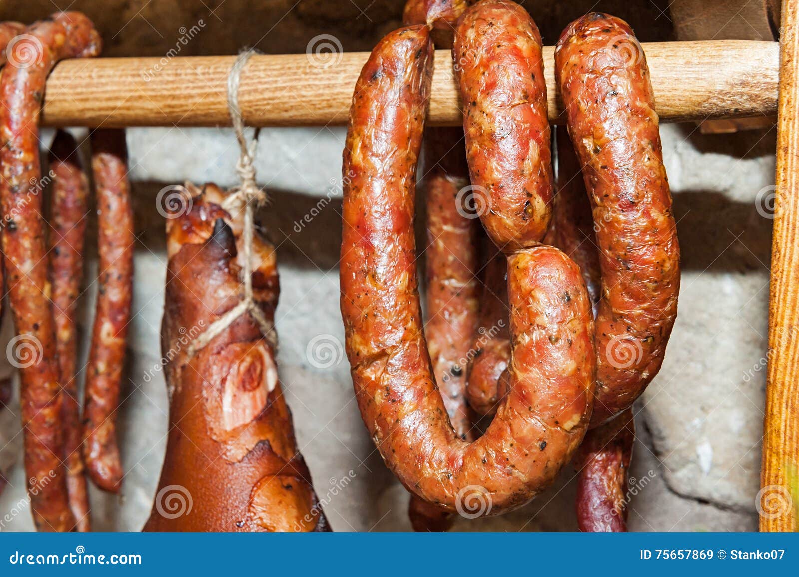 Traditional Smoked Sausages Stock Image - Image of details, cooked ...