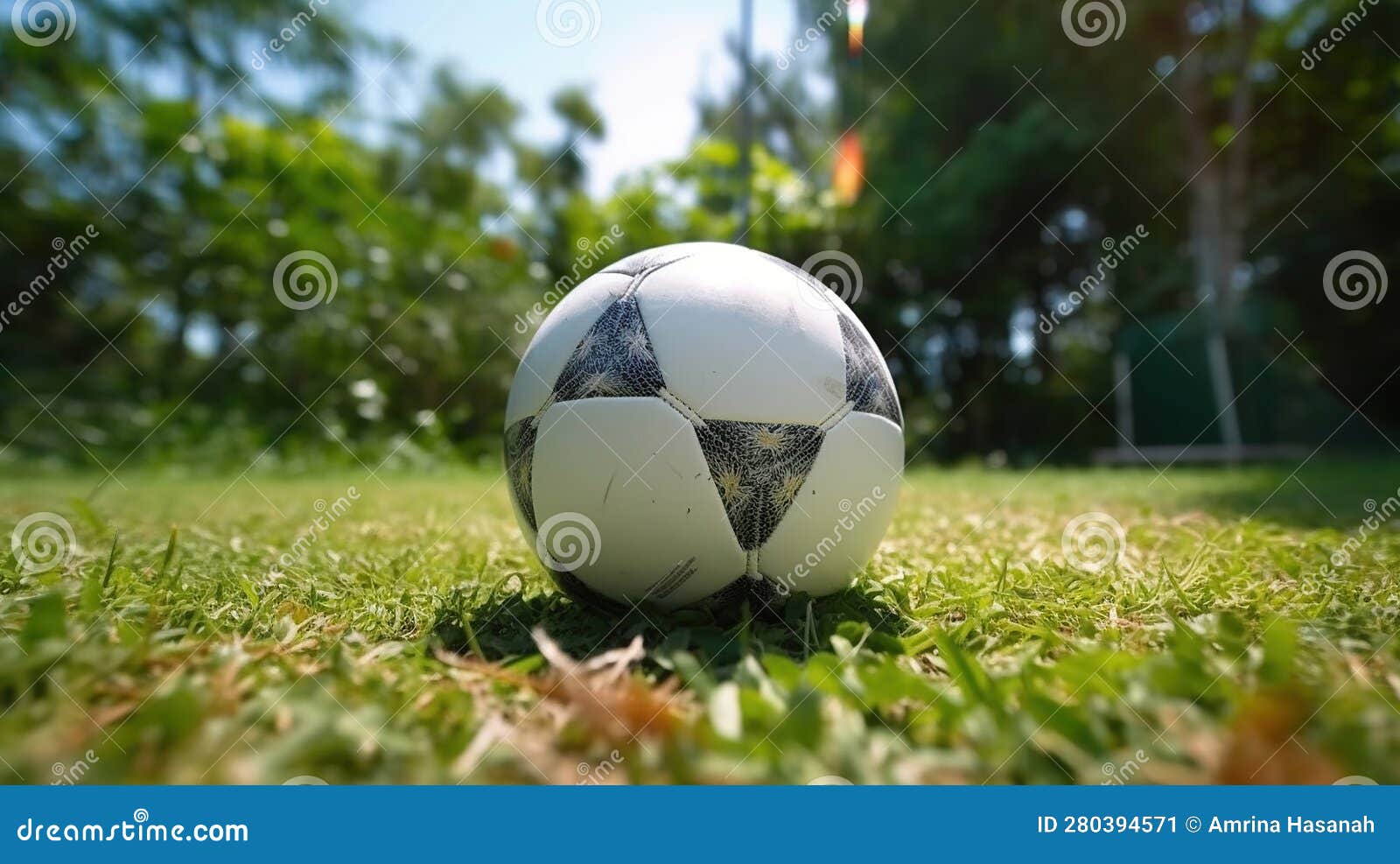 Traditional Soccer Football Ball On Grass Of Football Field At Crowded ...