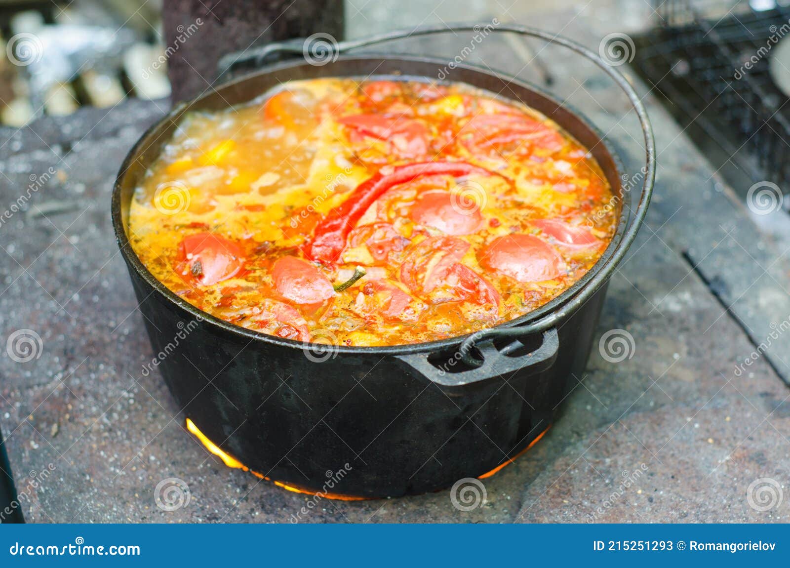 Traditional soup stock image. Image of bonfire, iron - 215251293