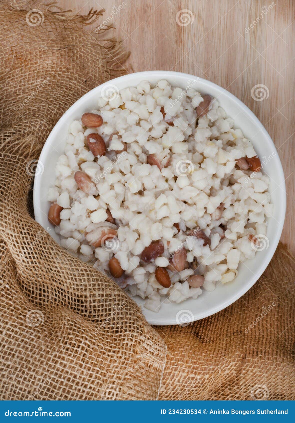 South African Samp and Beans on Rustic Farm Table Stock Photo - Image ...