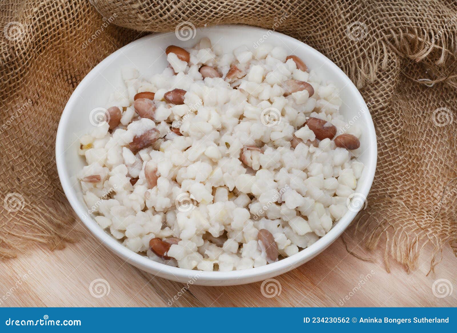 South African Samp And Beans On Rustic Farm Table Stock Photo ...