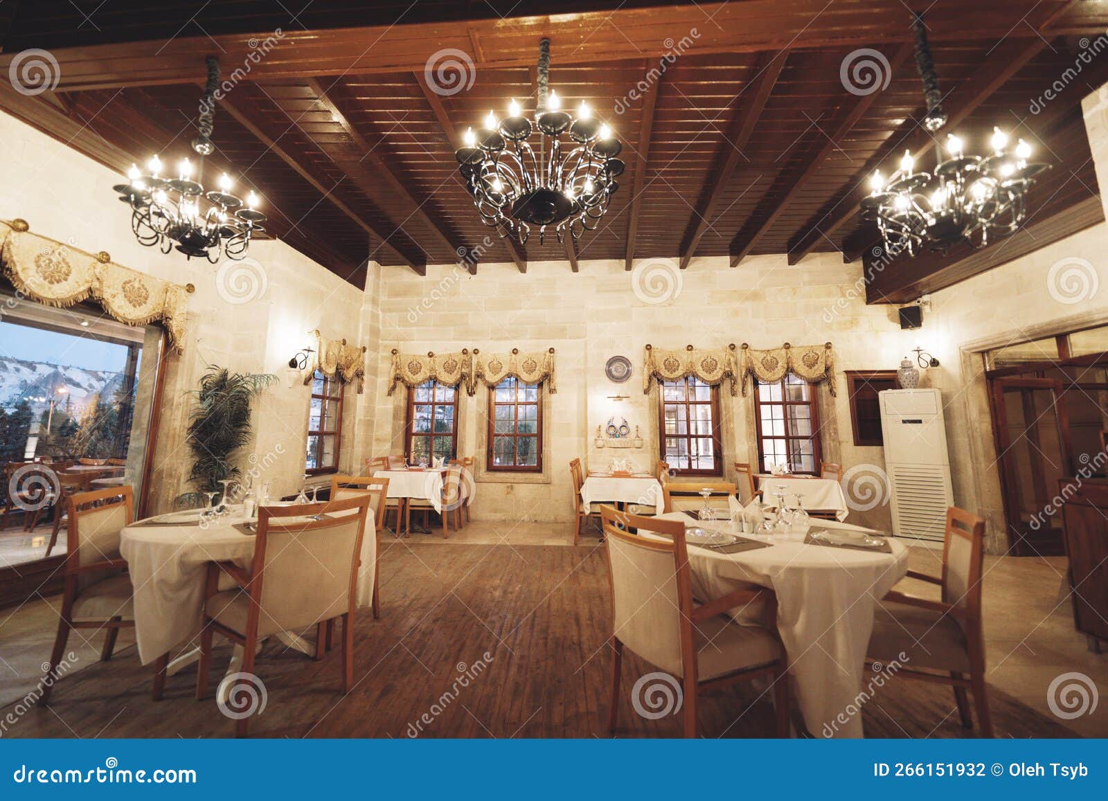 Traditional Spacious Interior of Modern Empty Large Restaurant with ...