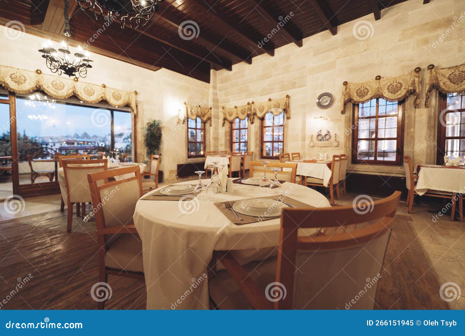 Traditional Spacious Interior of Modern Empty Large Restaurant with ...