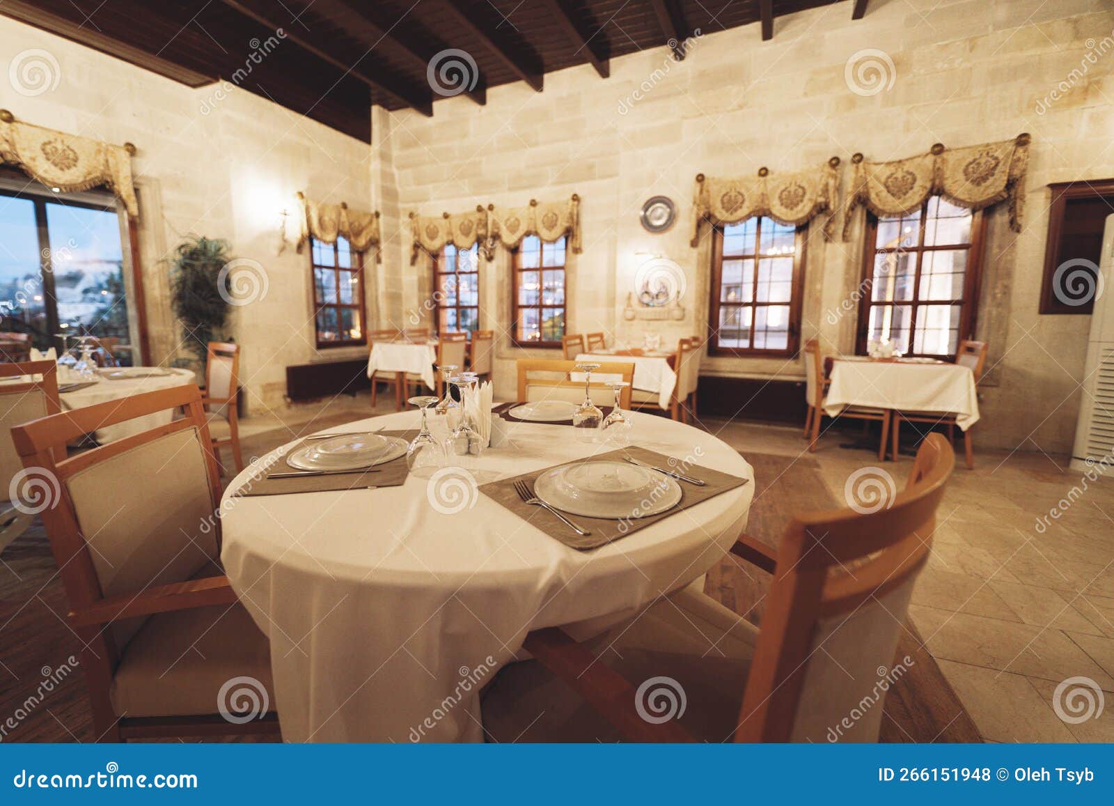 Traditional Spacious Interior of Modern Empty Large Restaurant with ...