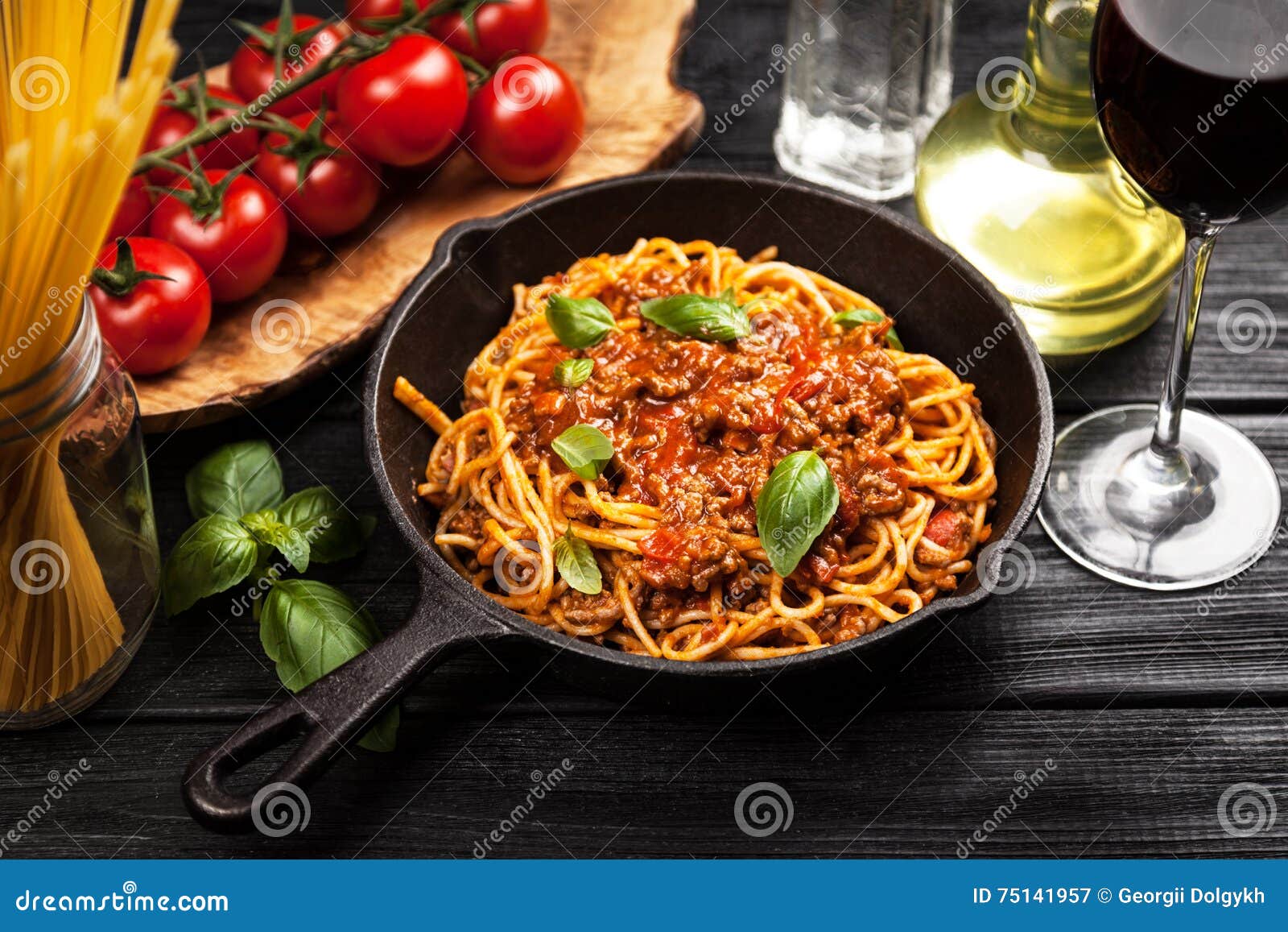 Traditional Spaghetti Bolognese Stock Image - Image of glass, dish ...