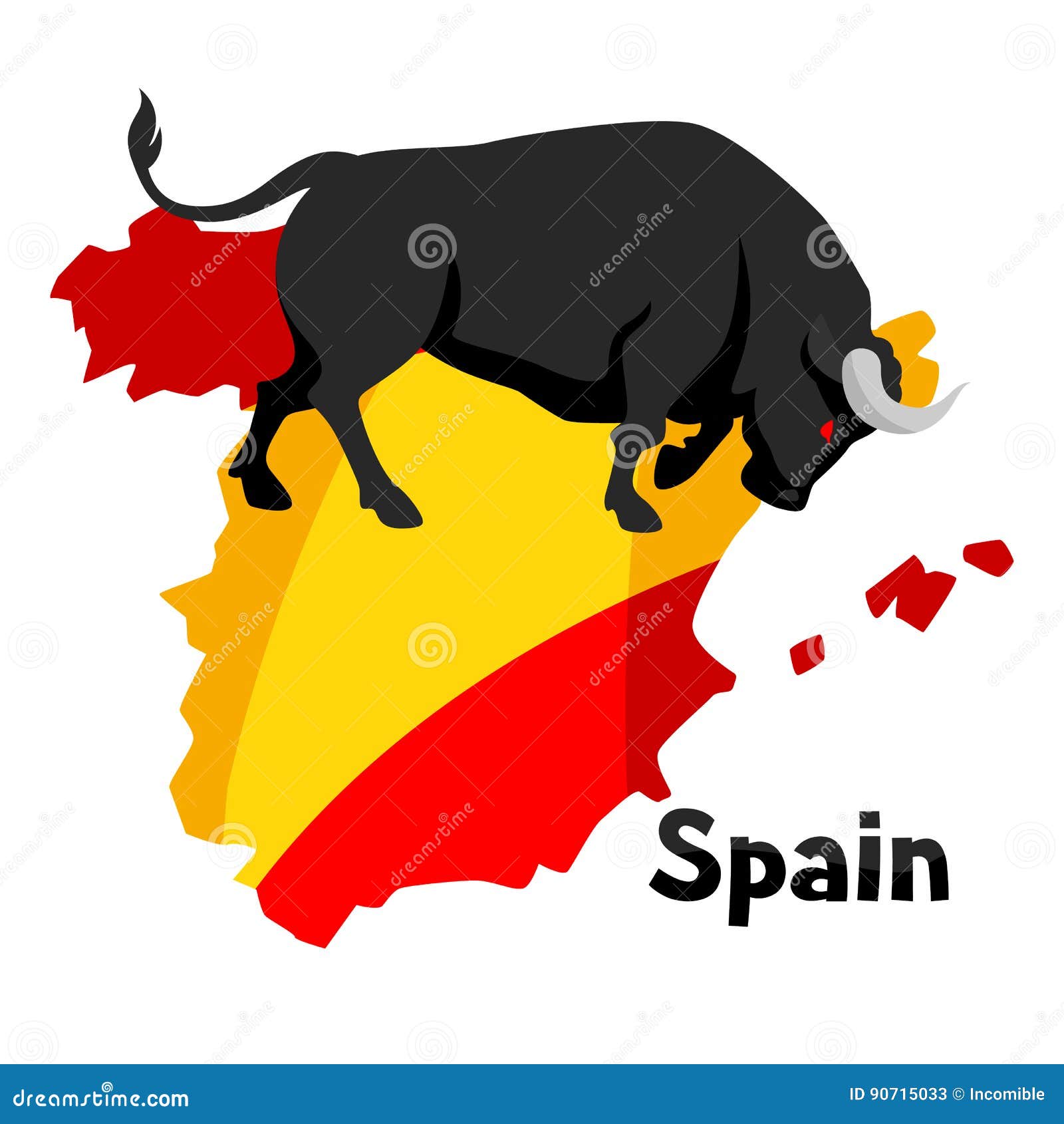 Traditional Spanish Corrida. Bull on Background Flag and Map of Spain ...