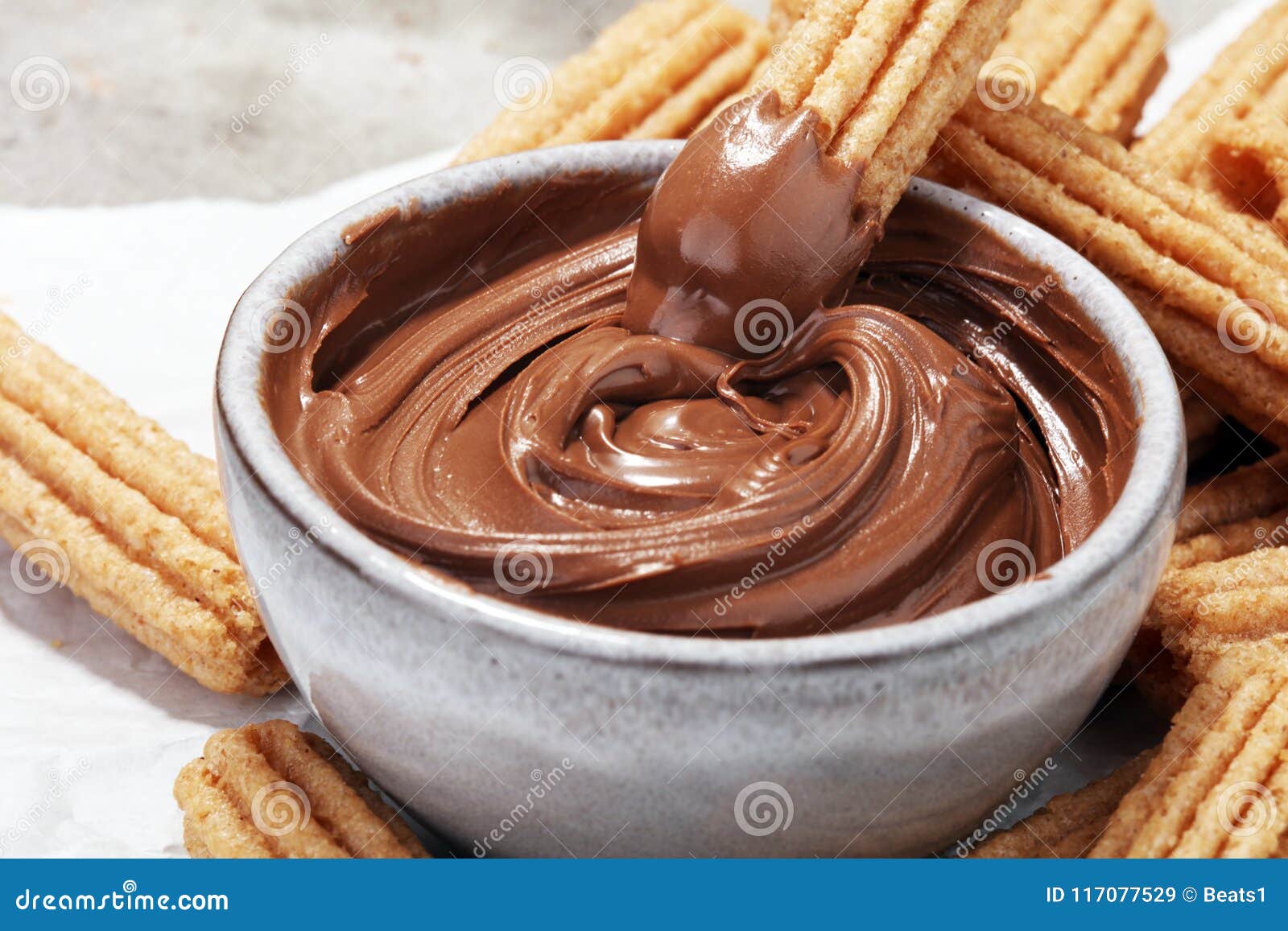 Traditional Spanish Dessert Churros with Sugar and Chocolate Stock ...
