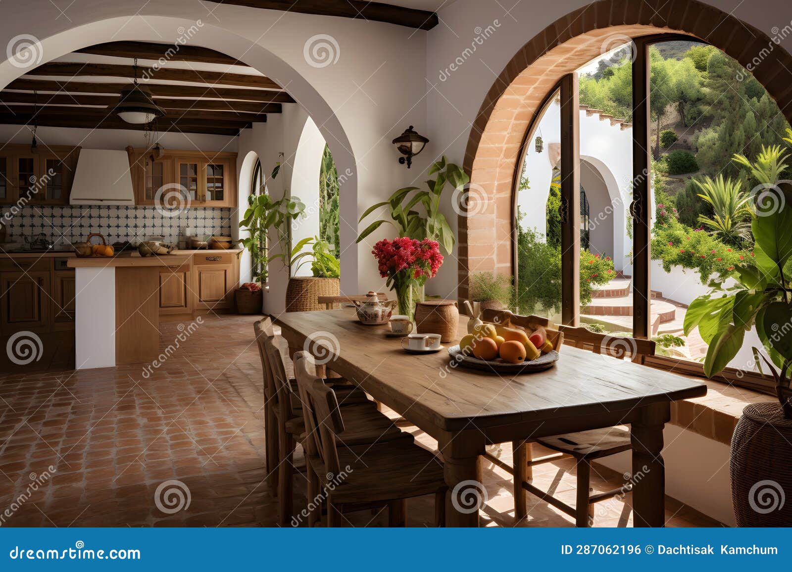 Traditional Spanish Interior Design of Kitchen Dining Table and Chairs ...