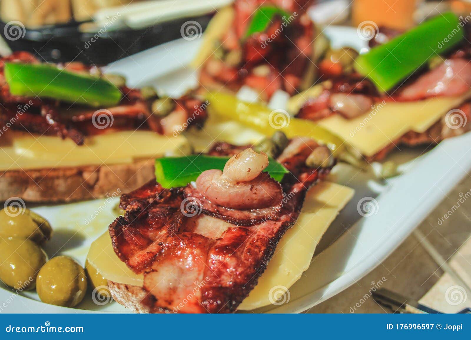 Traditional Spanish Tapas with Bacon and Cheese on Bread Stock Image ...