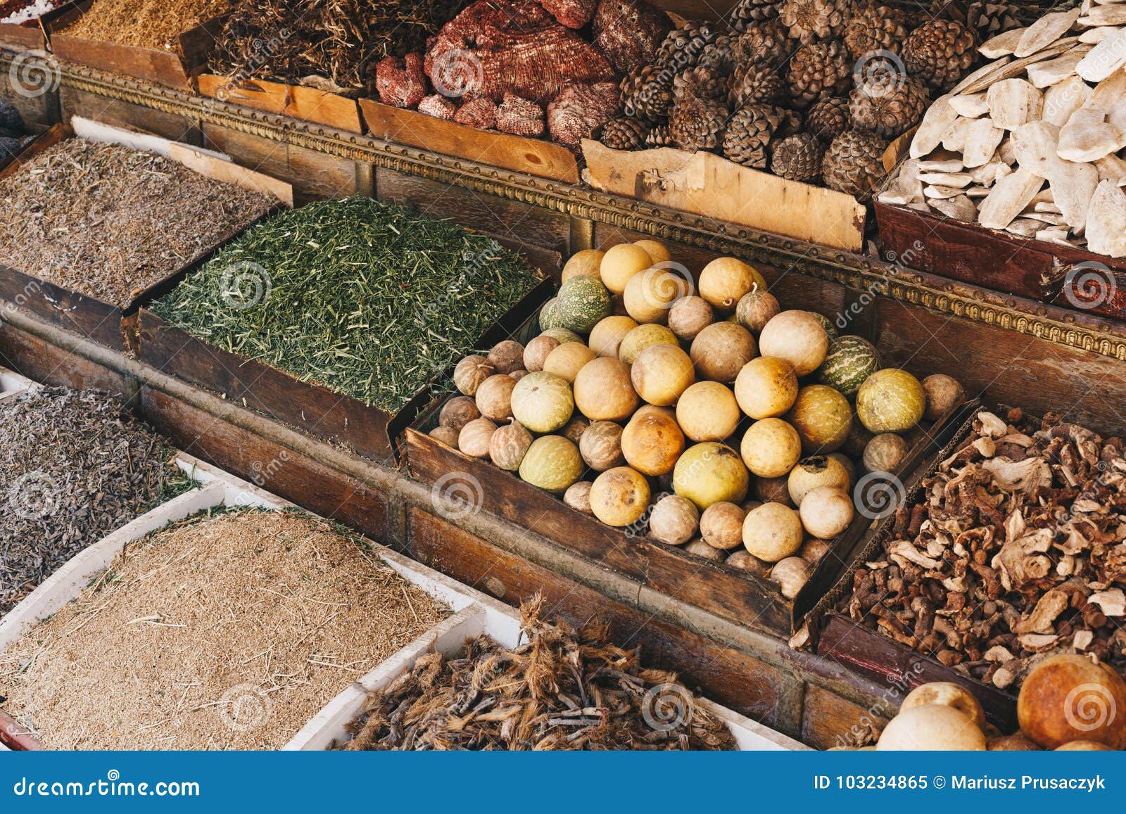Traditional Spices Bazaar with Herbs and Spices in Aswan, Egypt. Stock ...
