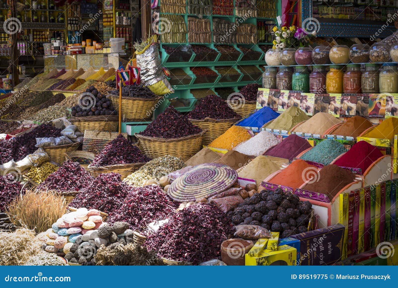 Traditional Spices Bazaar with Herbs and Spices in Aswan, Egypt. Stock ...