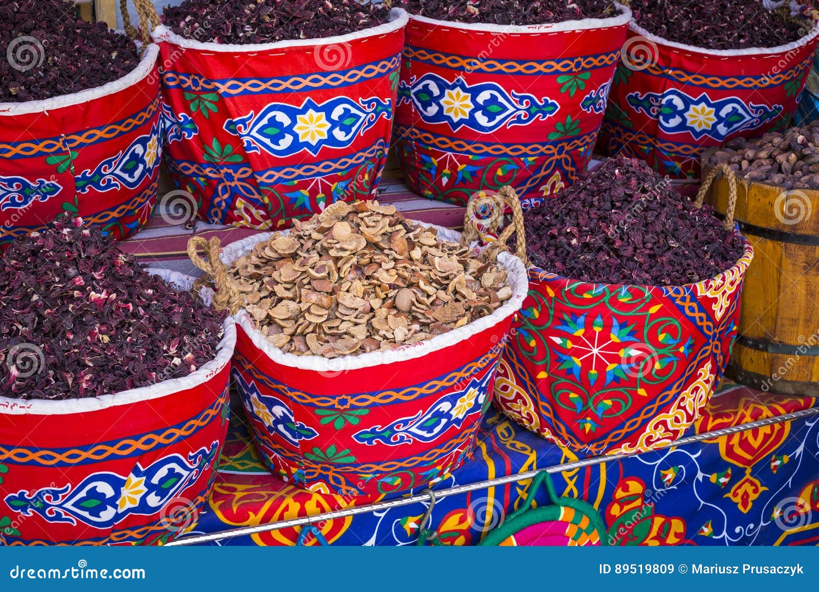 Traditional Spices Bazaar with Herbs and Spices in Aswan, Egypt. Stock ...