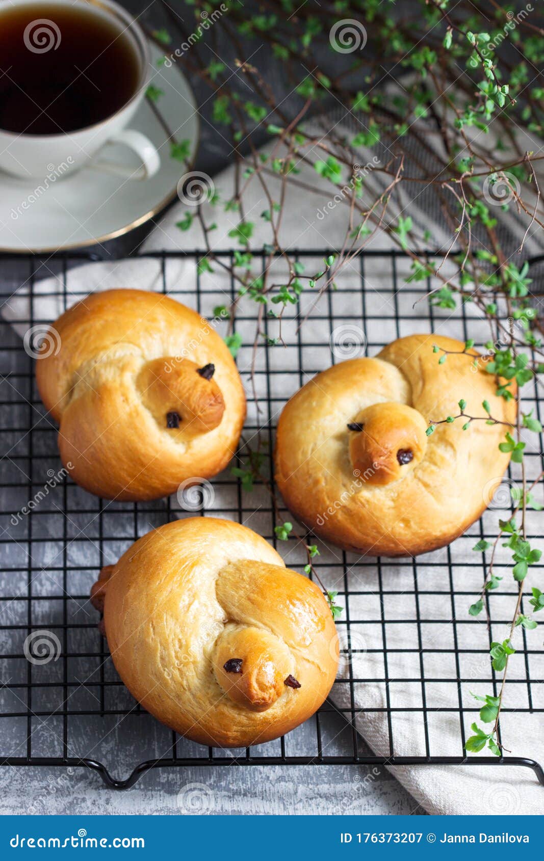 Traditional Spring Bird-shaped Lean Buns Coated with Sweet Syrup Stock ...