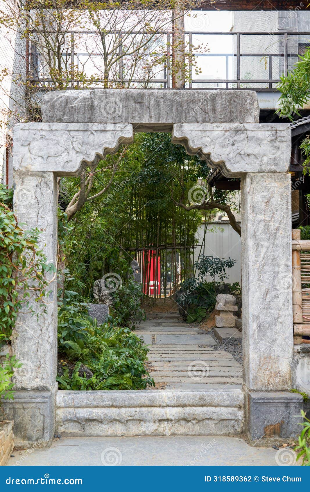Traditional Stone Gate Architecture in a Chinese Garden Stock Photo ...