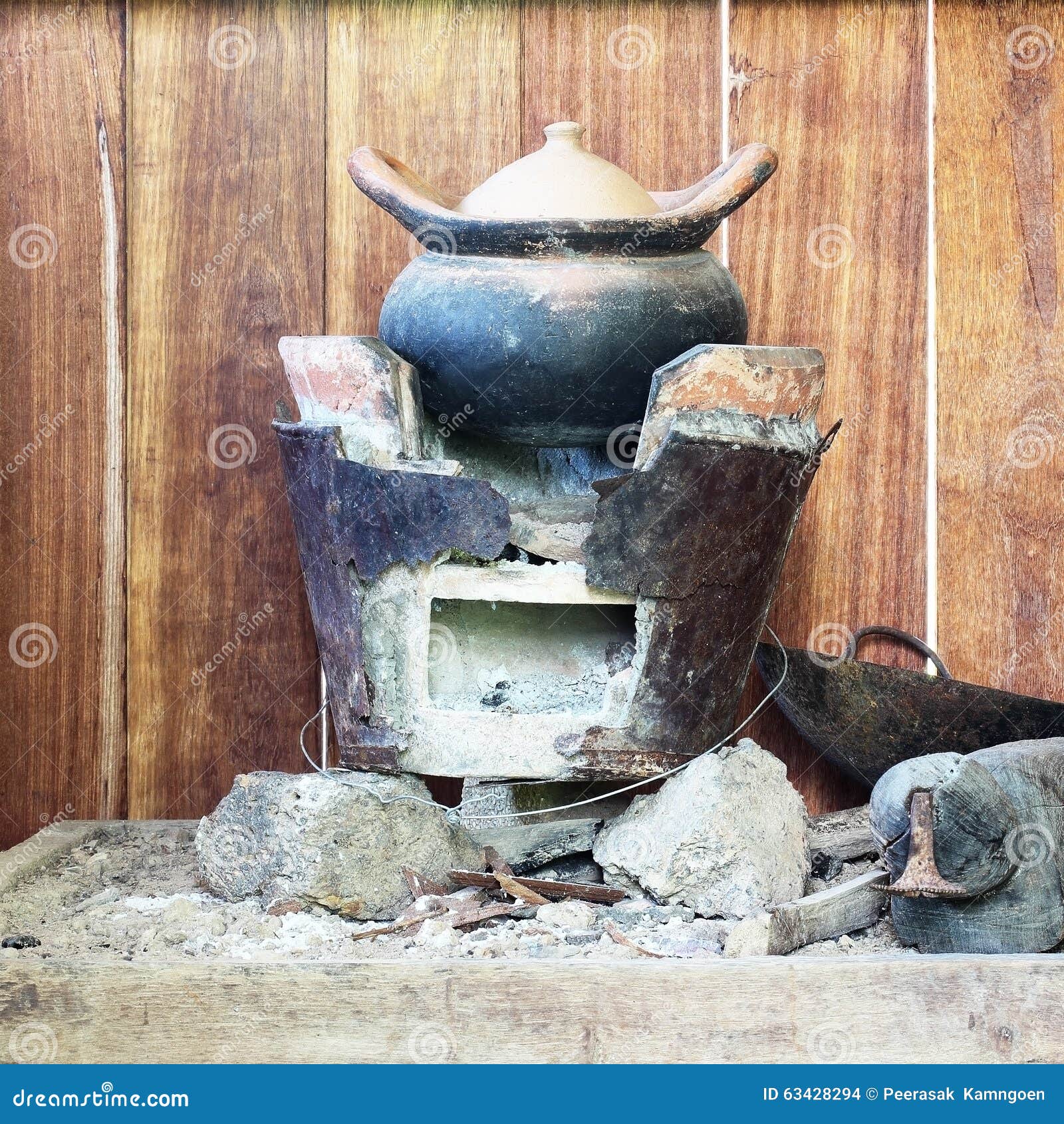Traditional Stove and Pottery in Thai Kitchen Stock Photo - Image of ...