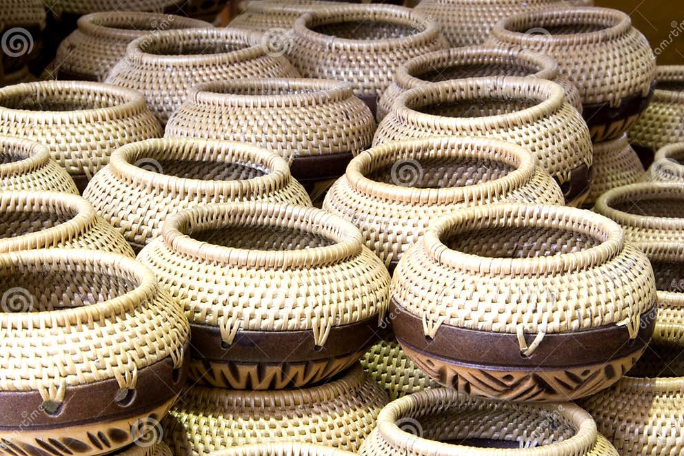 Traditional Straw Containers Stock Image - Image of store, handmade ...