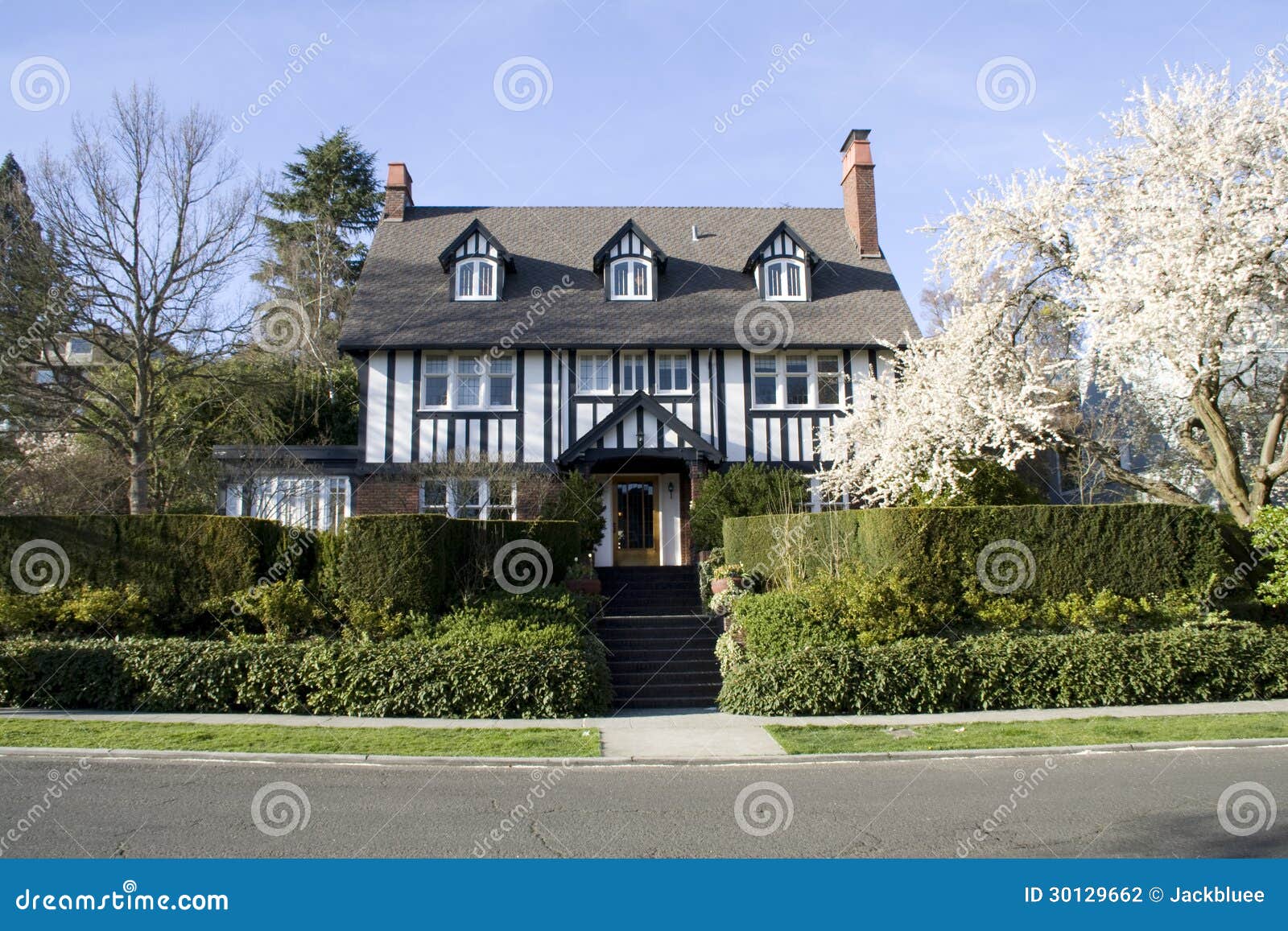 Traditional Style House with Beautiful Front Yard Stock Photo - Image ...