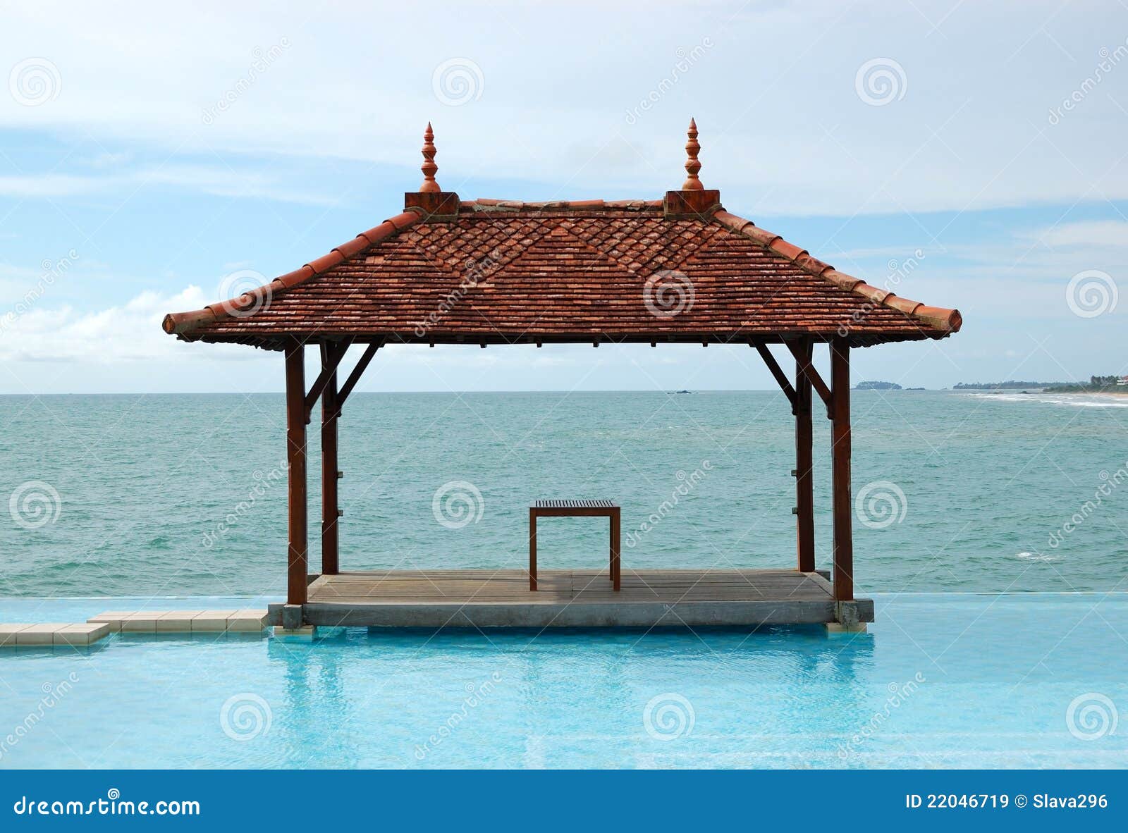 Traditional Style Hut at Sea View Swimming Pool Stock Image - Image of ...
