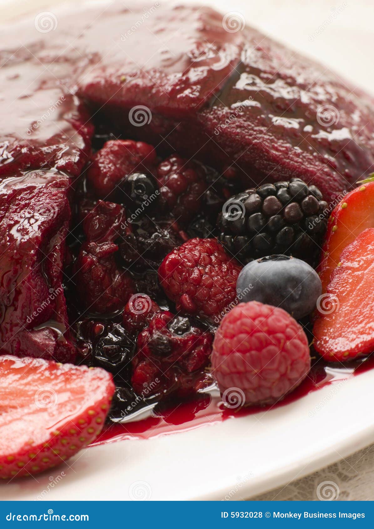 Traditional Summer Pudding with a Scoop Out Stock Photo - Image of ...