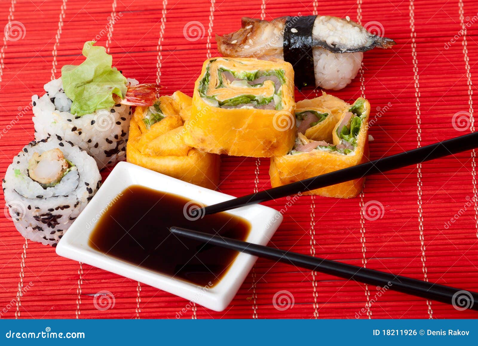 Traditional Sushi and Rolls Stock Photo - Image of dinner, maki: 18211926