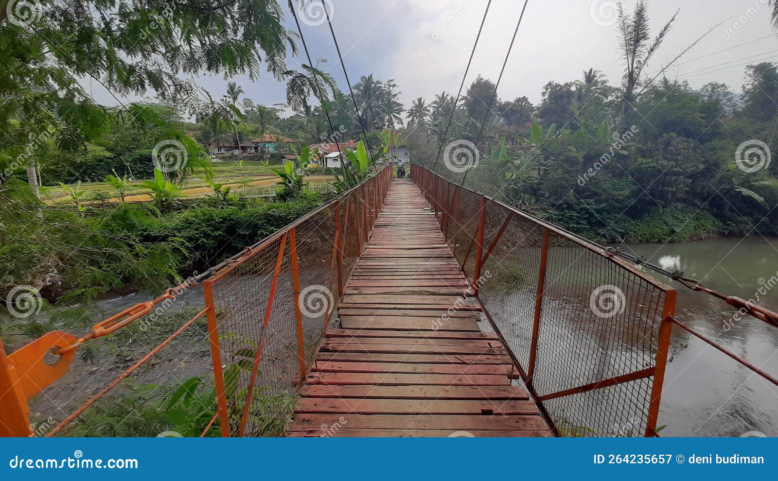 Traditional Suspension Bridge on Village Stock Image - Image of village ...