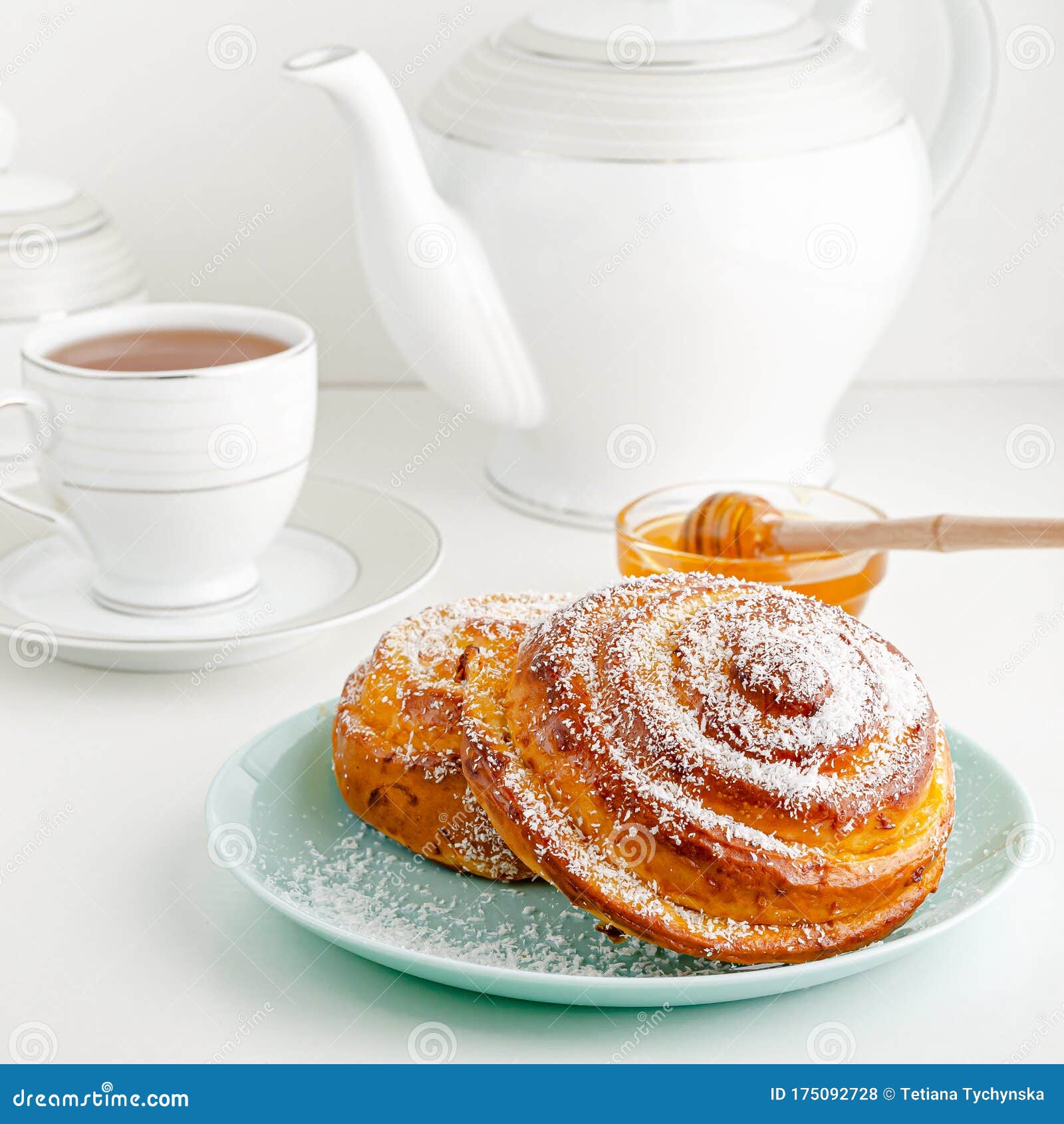Traditional Swedish Fika or Cinnamon Bun on White Breakfast Table ...