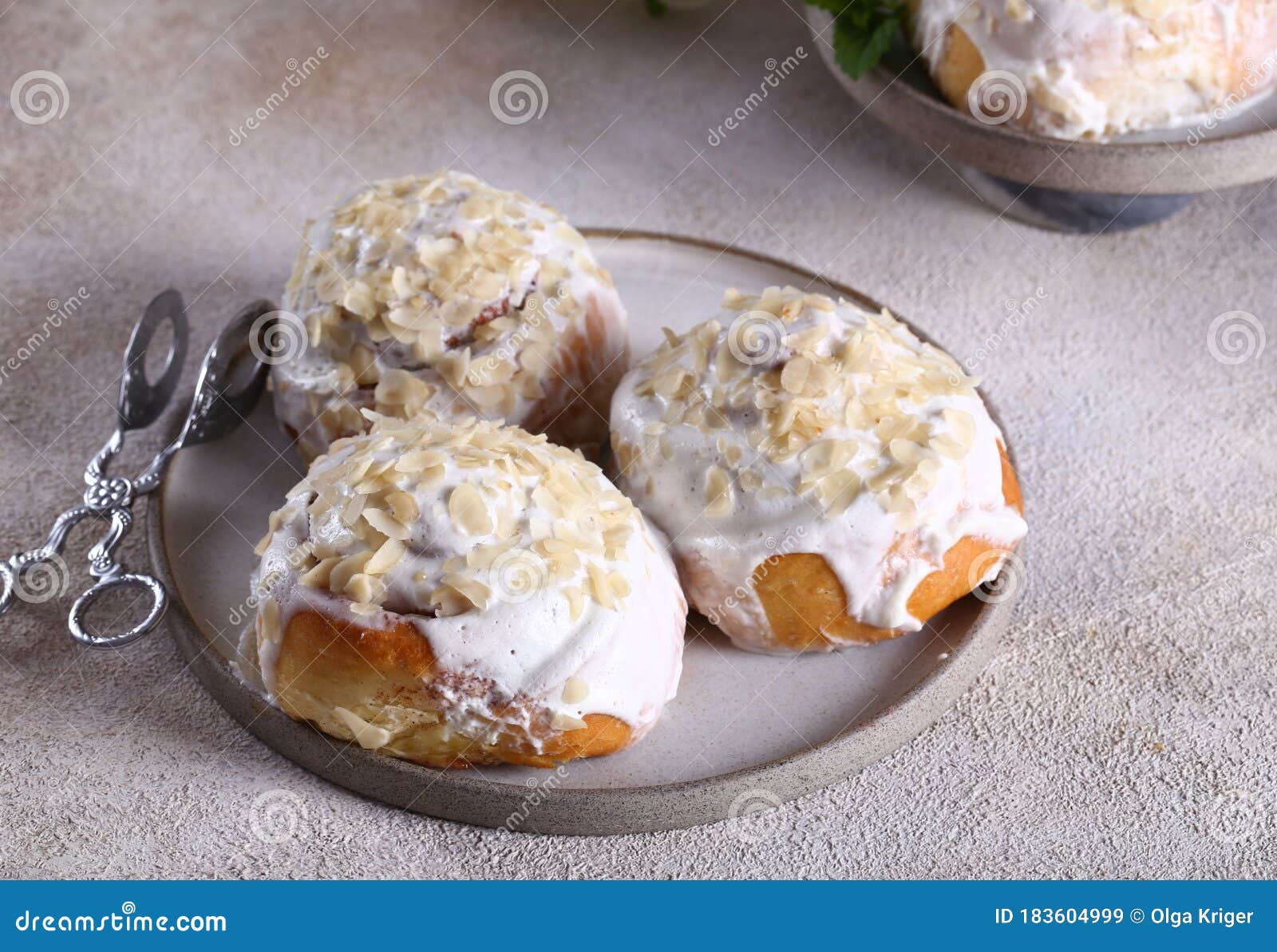 Cinnabon buns with icing stock image. Image of traditional - 183604999