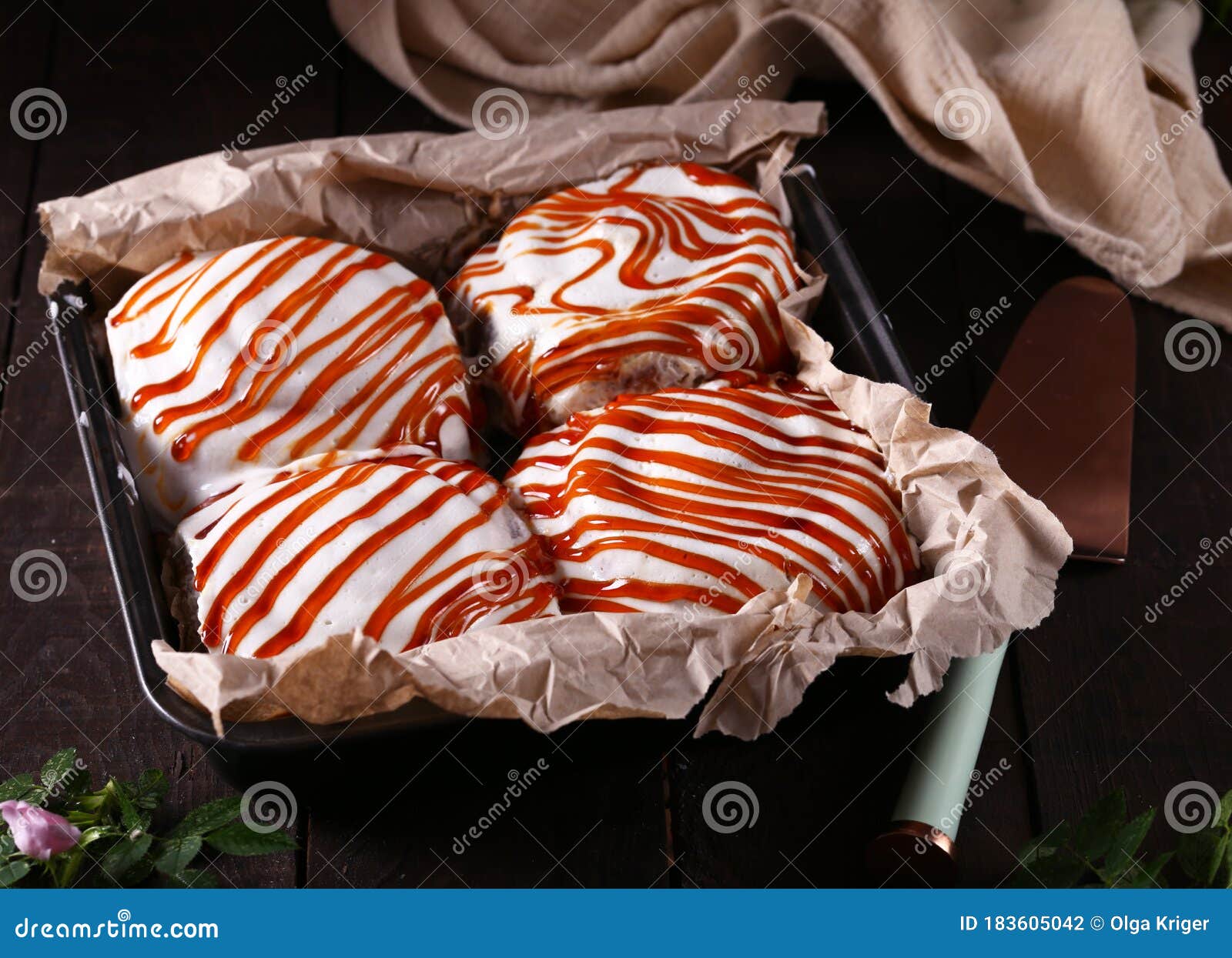 Cinnabon buns with icing stock photo. Image of sugar - 183605042