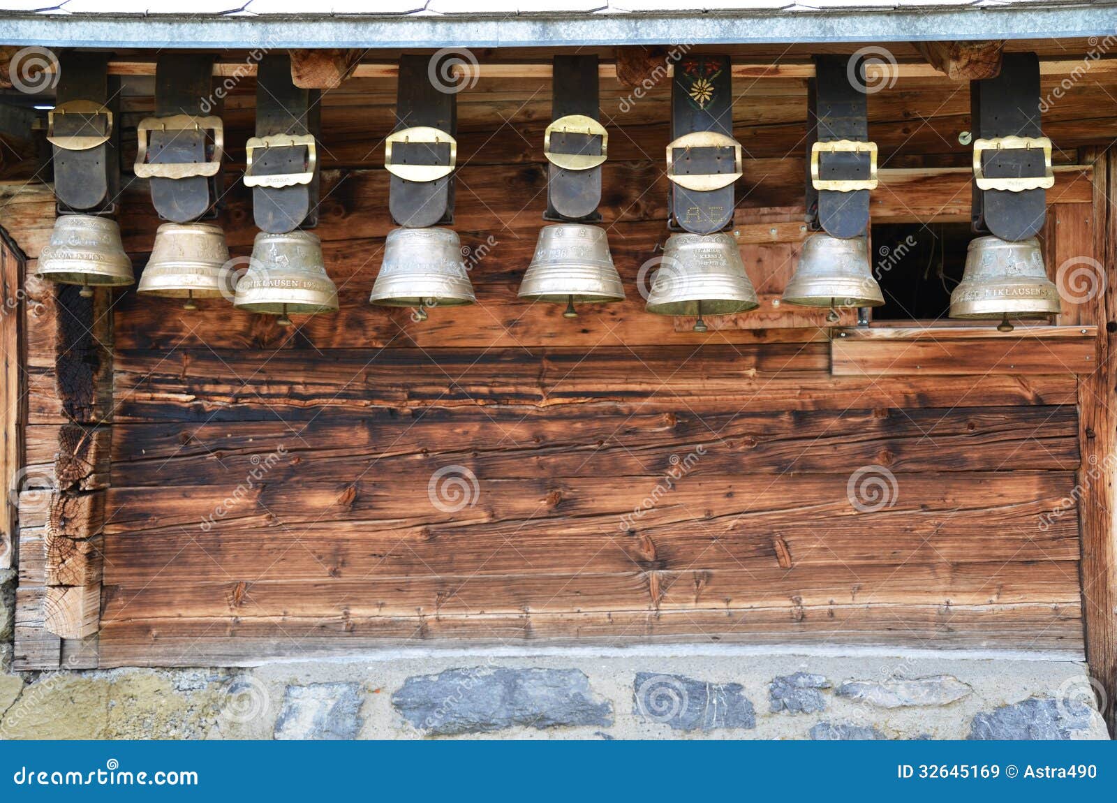 Traditional Swiss cowbells stock image. Image of blazon - 32645169