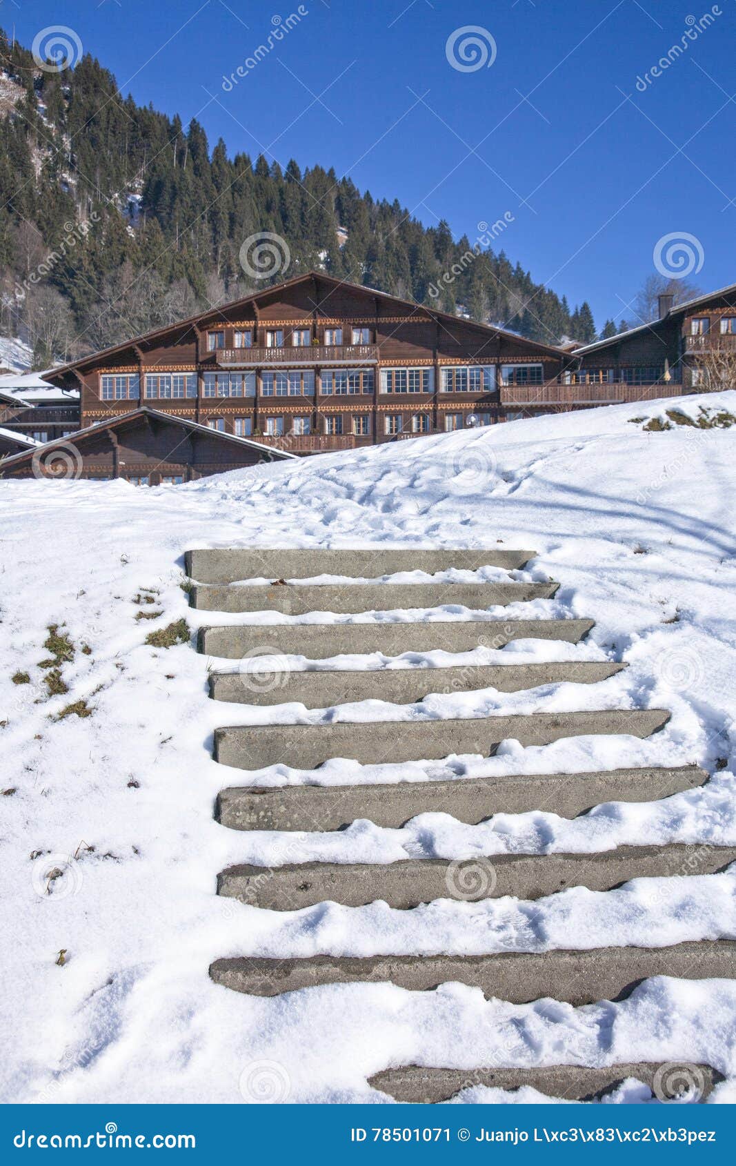 Traditional Swiss House in Winter with Snow Stock Image - Image of wood ...