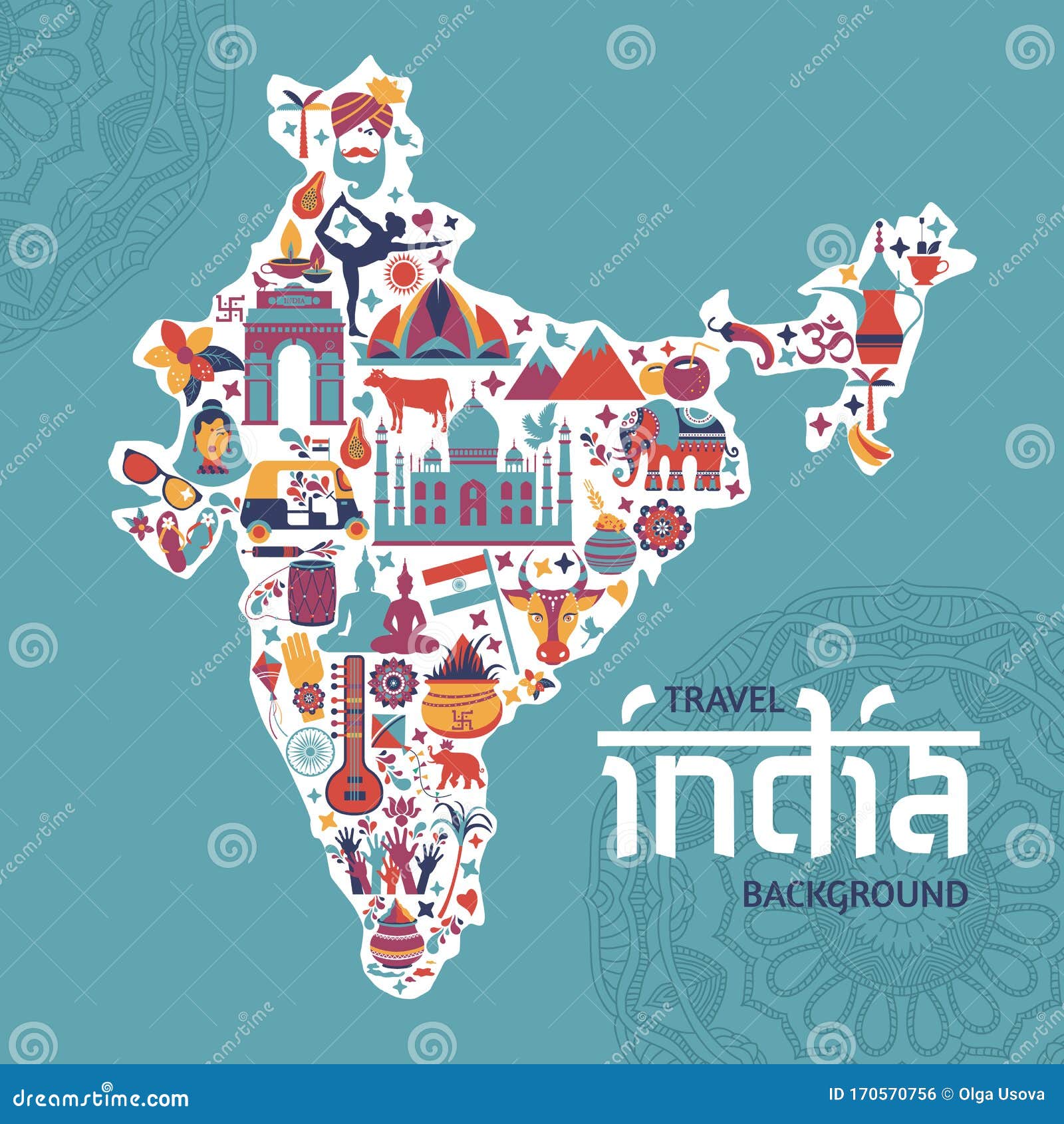 Traditional Symbols in the Form of a Map of India Stock Vector ...