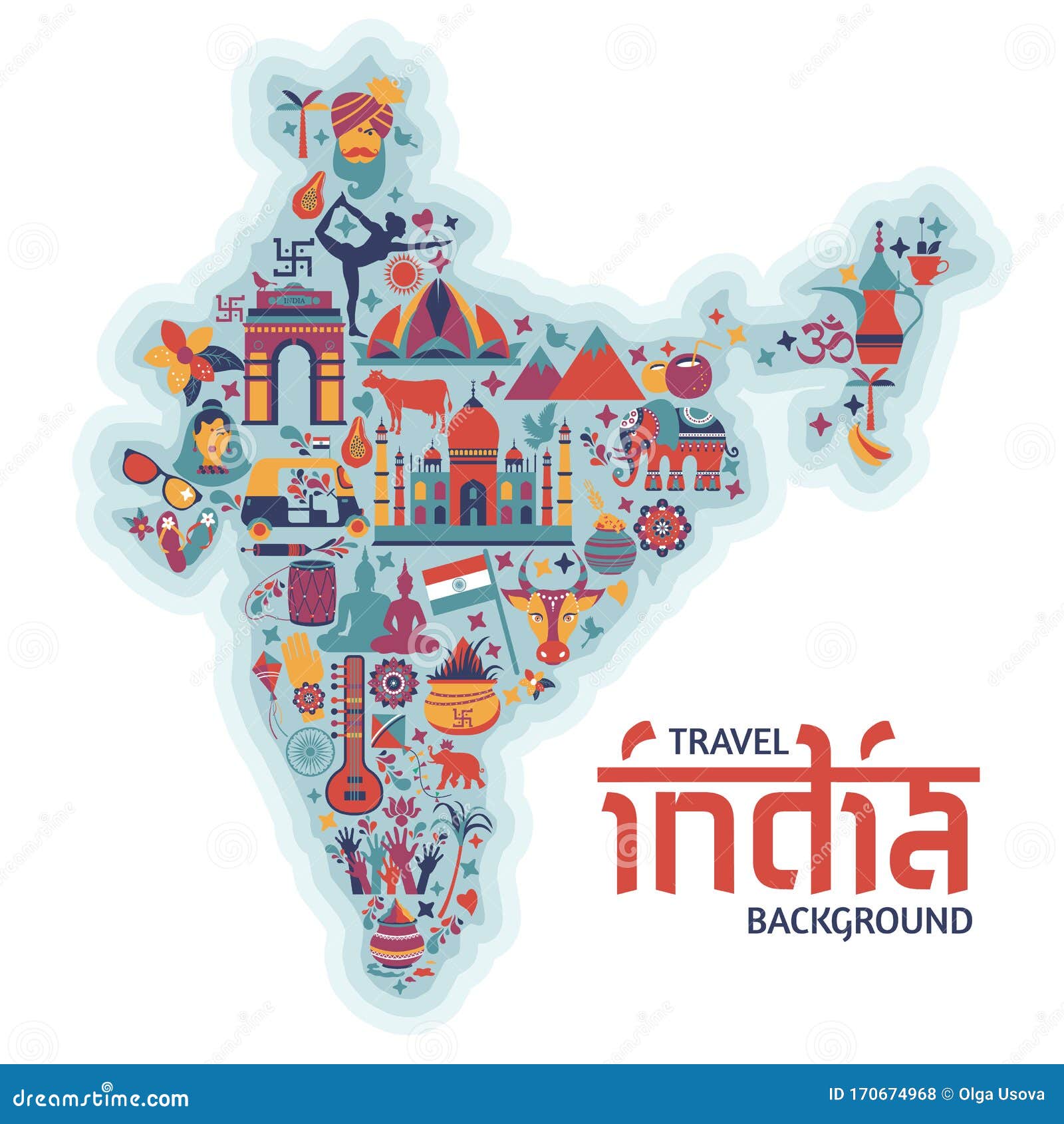 Traditional Symbols in the Form of a Map of India Stock Vector ...