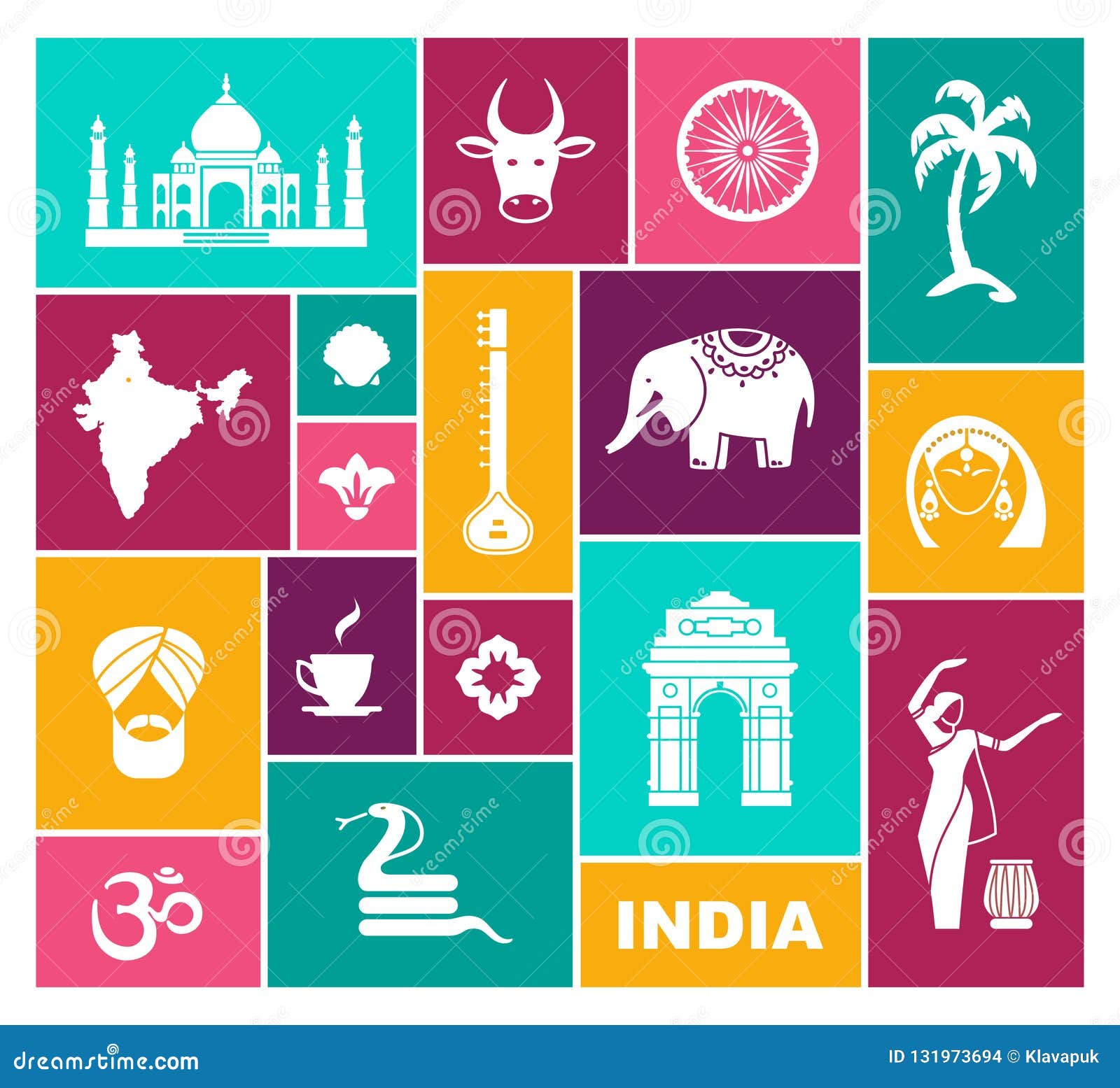 India Flat Icon Set 3 Color Cartoon Vector | CartoonDealer.com #40974475