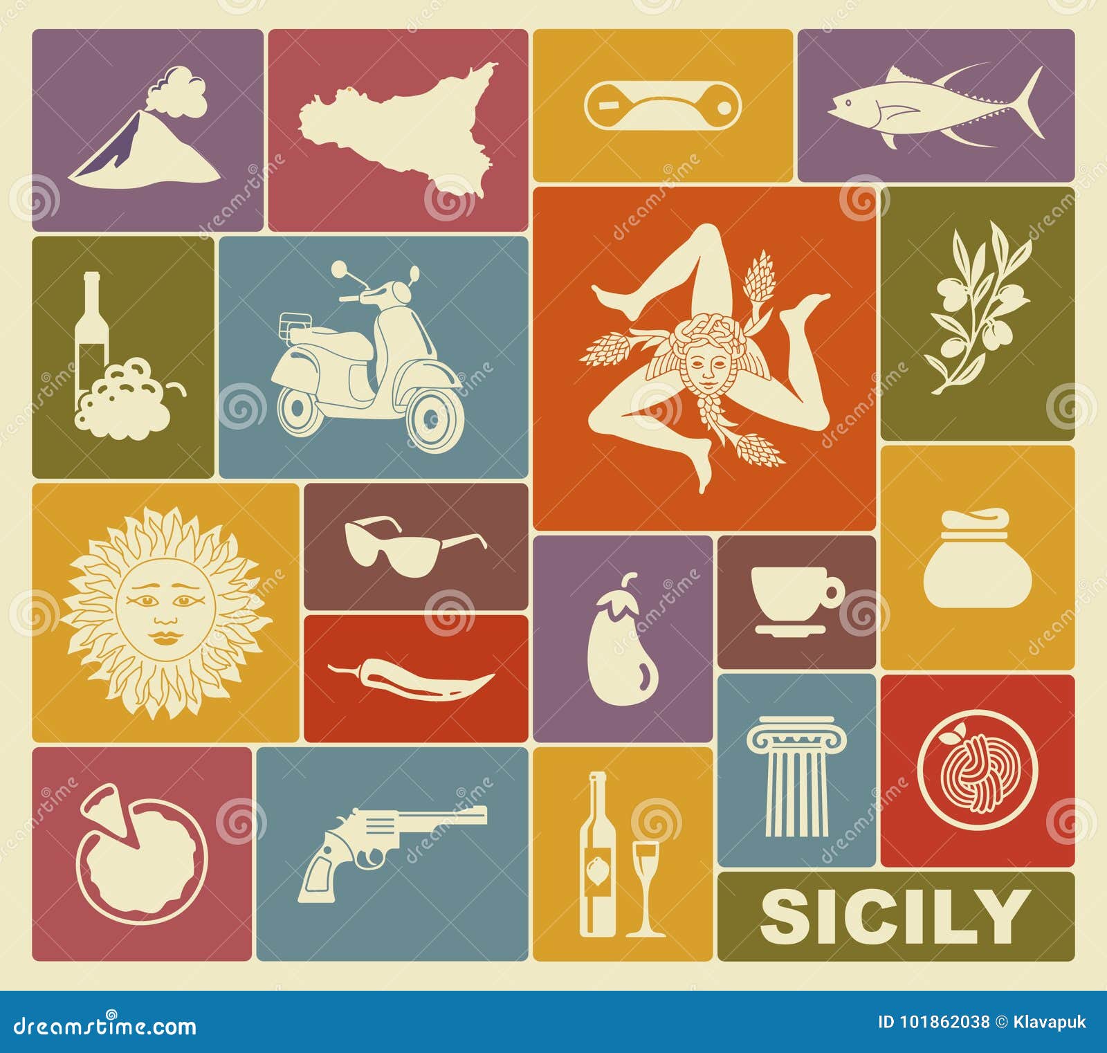 Set of Icons on a Theme of Sicily Stock Vector - Illustration of emblem ... Set of Icons on a Theme of Sicily Stock Vector - Illustration of emblem ...