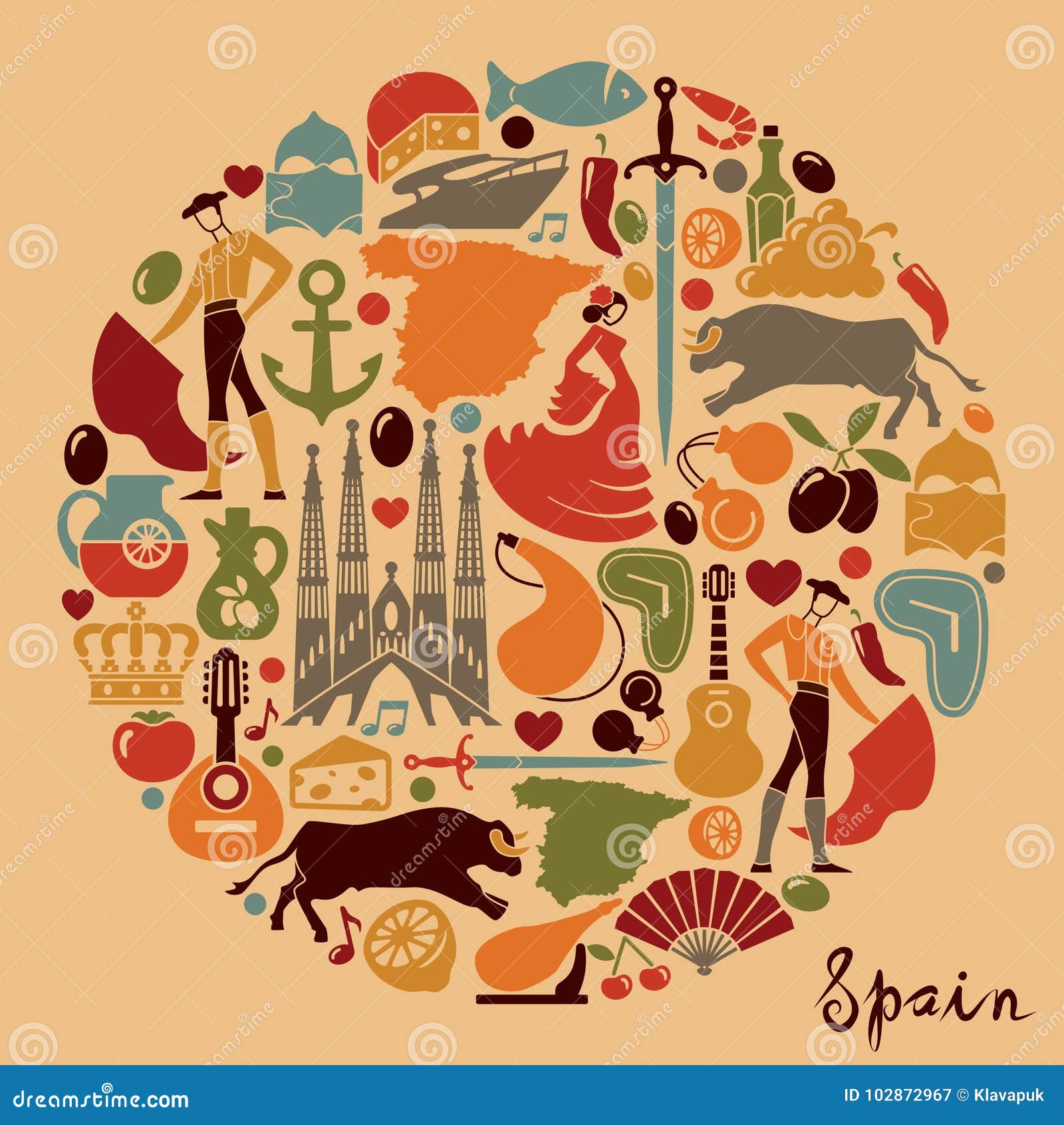 Traditional Symbols of Spain Stock Vector - Illustration of resort ...