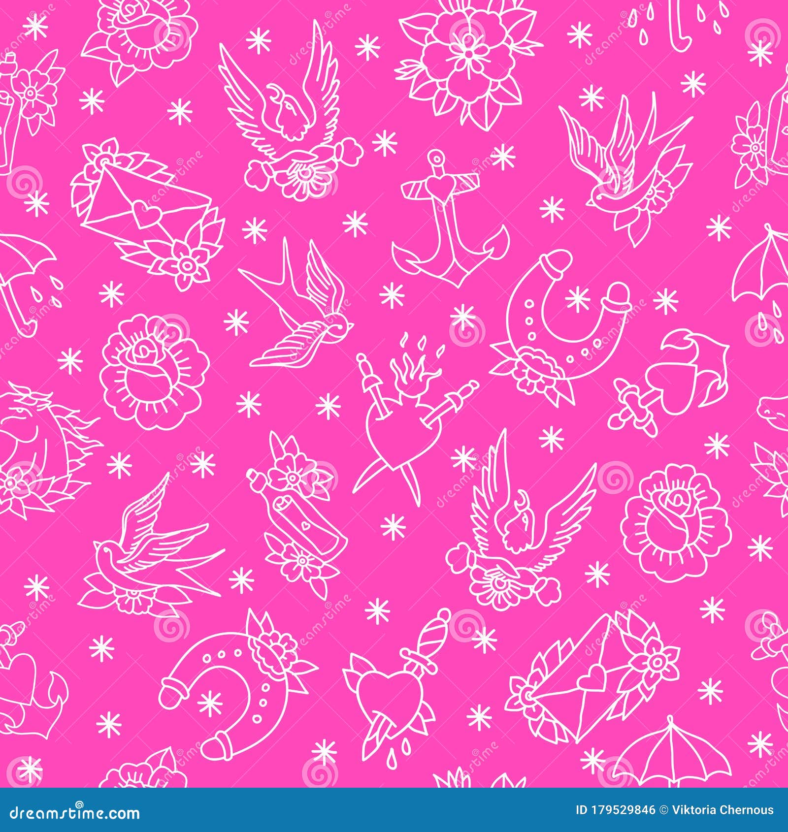 Traditional Tattoo Flash Seamless Doodle Pattern Stock Illustration ...