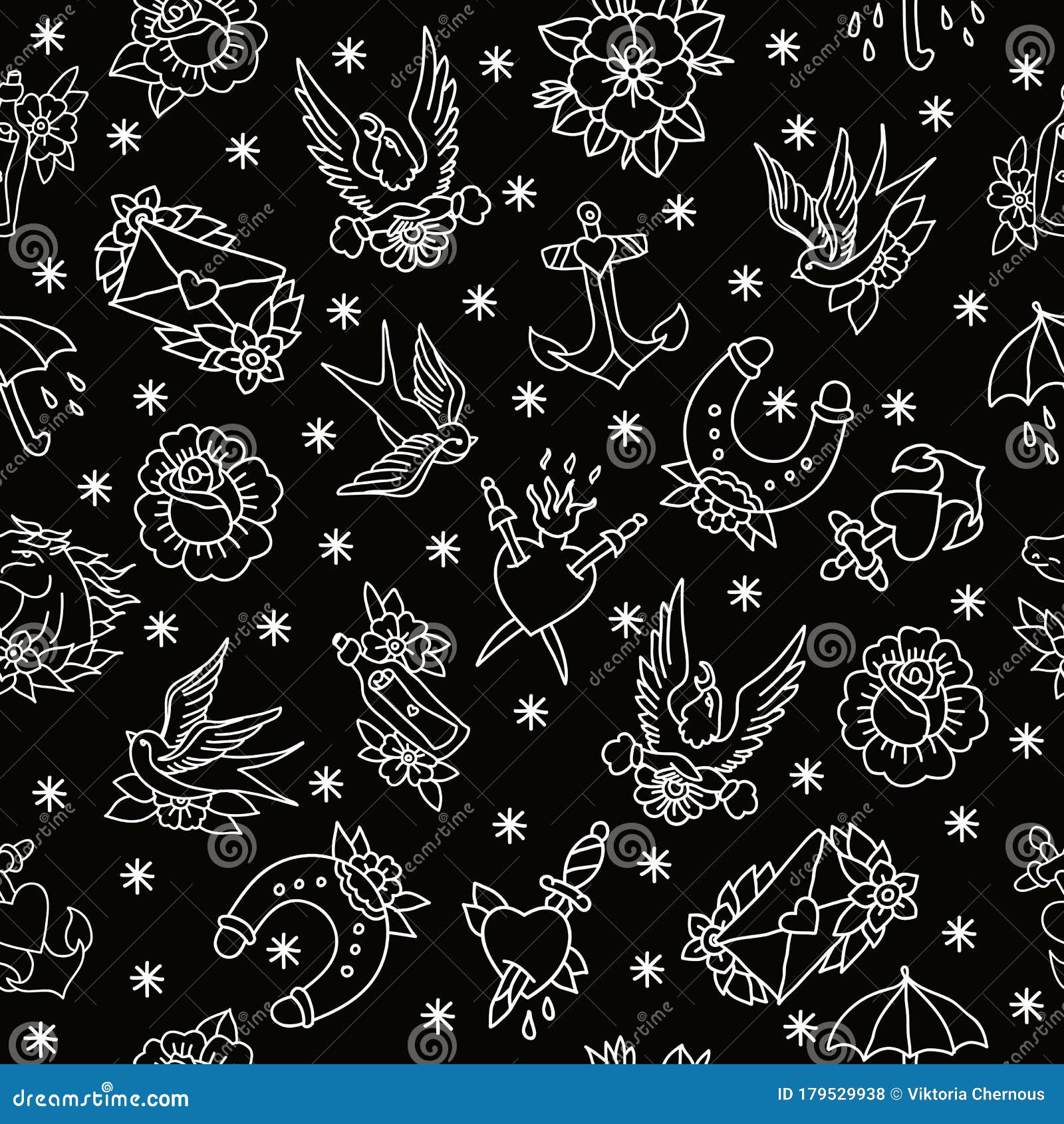 Traditional Tattoo Flash Seamless Doodle Pattern Stock Illustration ...