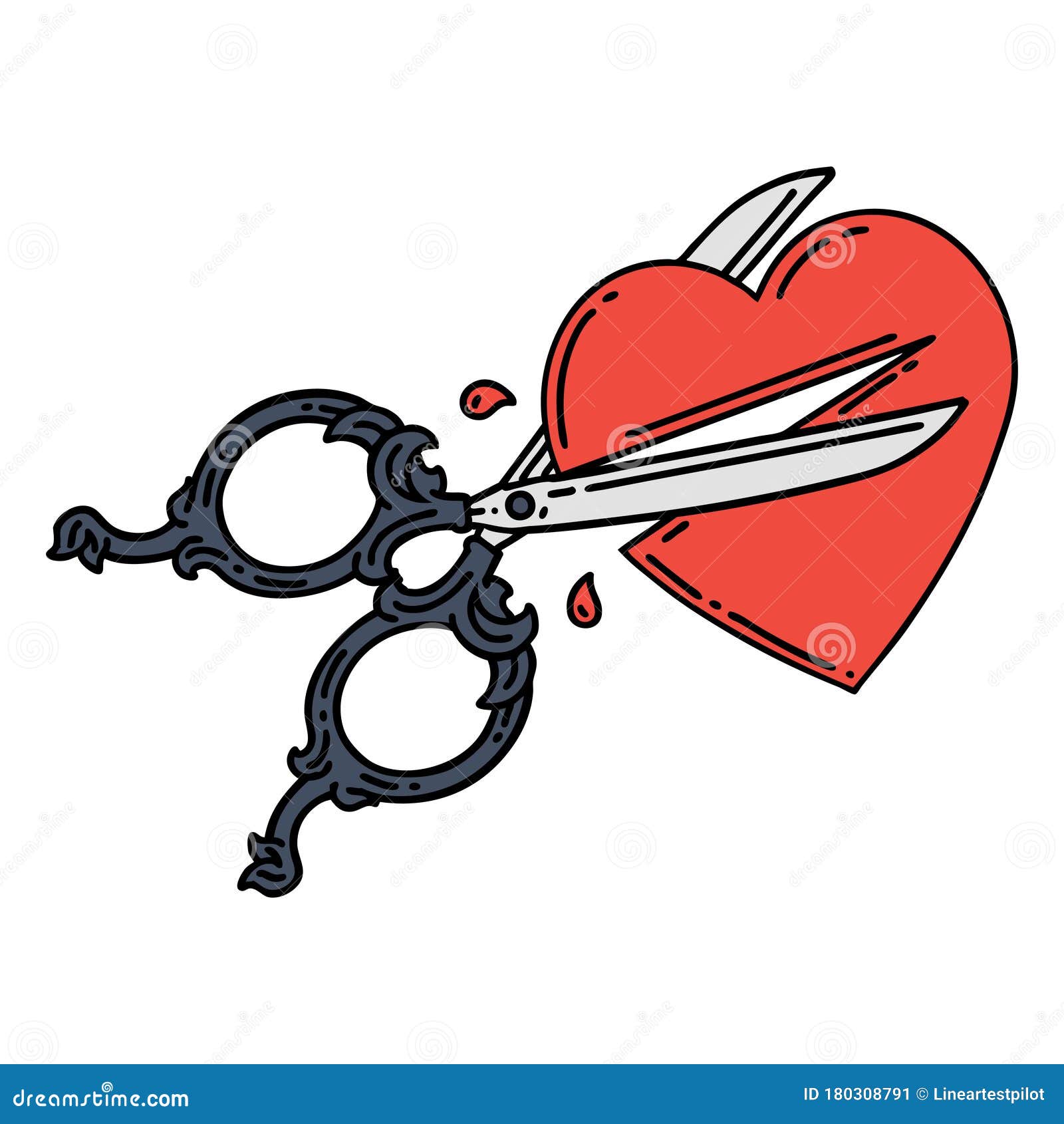 Traditional Tattoo of Scissors Cutting a Heart Stock Vector ...