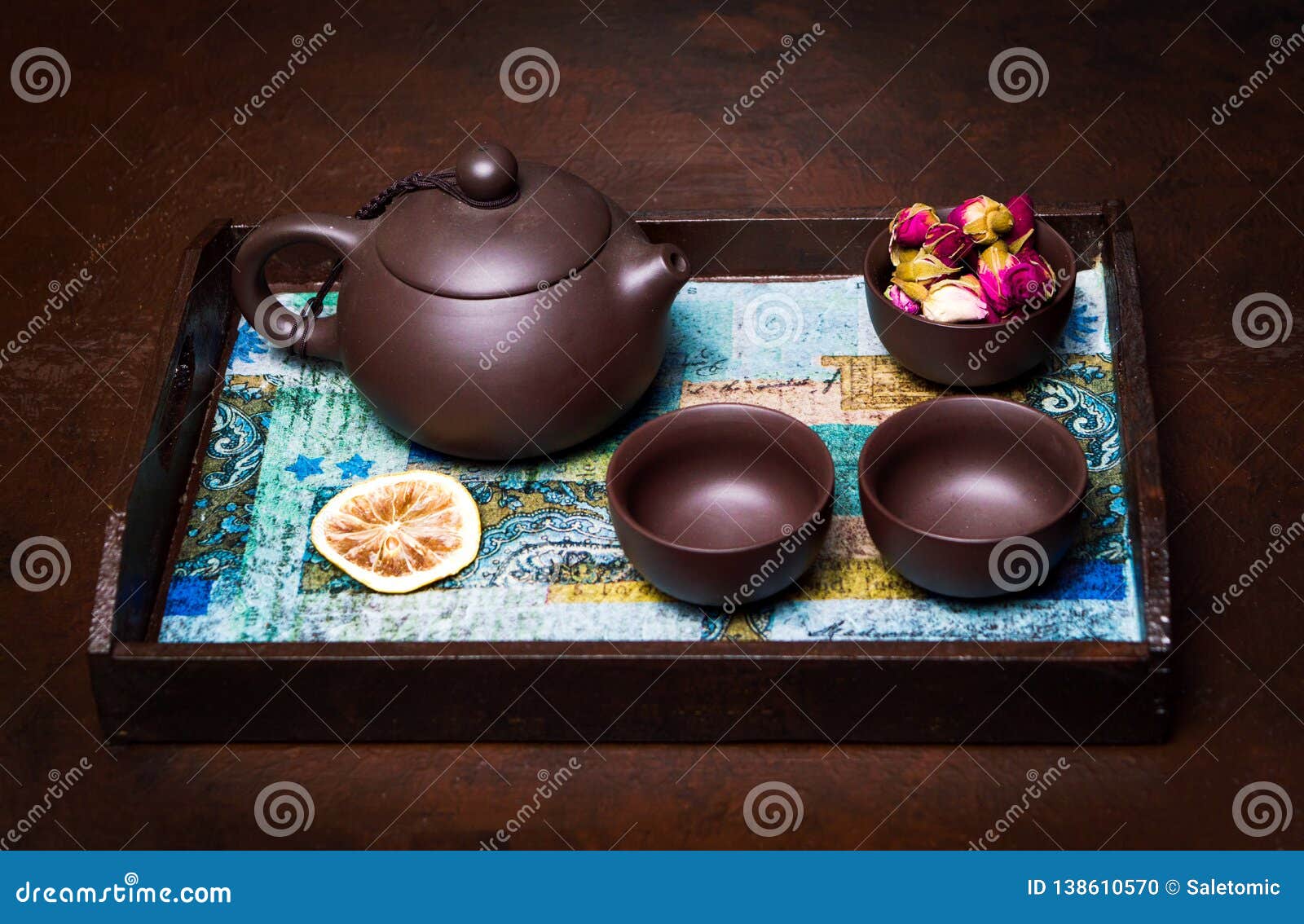 Traditional Tea Set on a Table Stock Photo - Image of rose, still ...