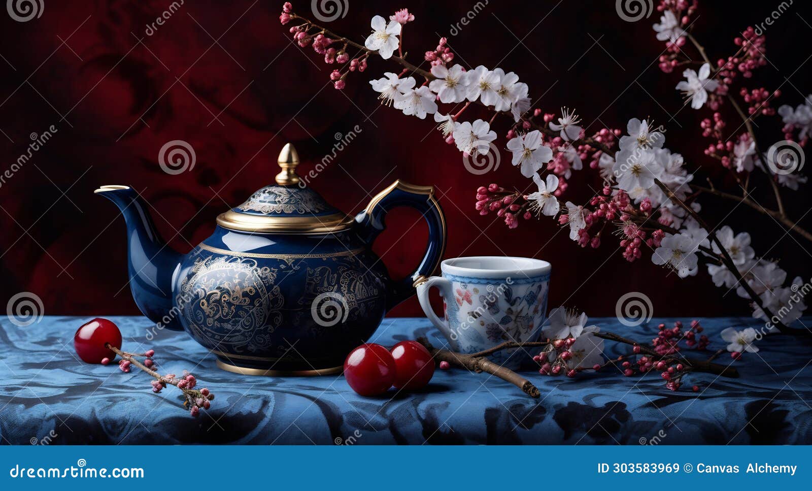 Traditional Teapot Amidst Cherry Blossoms Stock Image - Image of ...