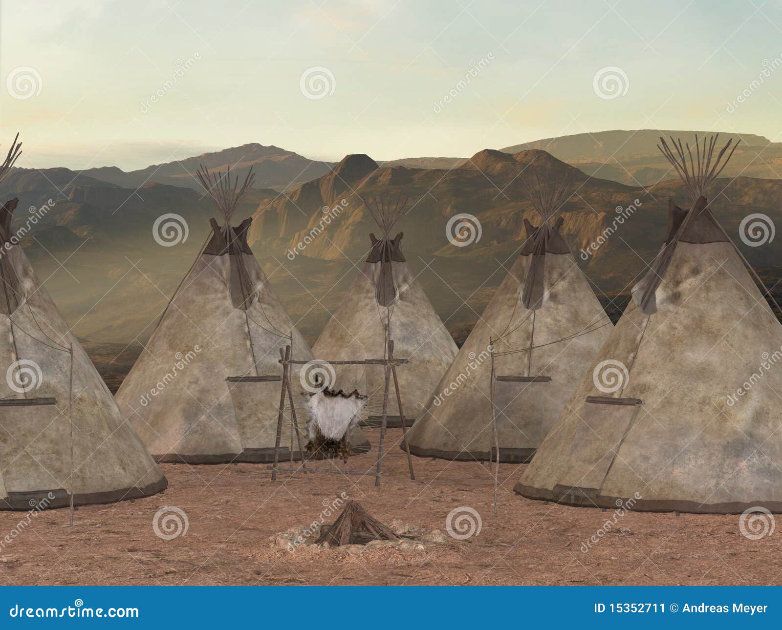 Traditional teepee village stock illustration. Illustration of native ...