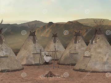 Traditional teepee village stock illustration. Illustration of native ...