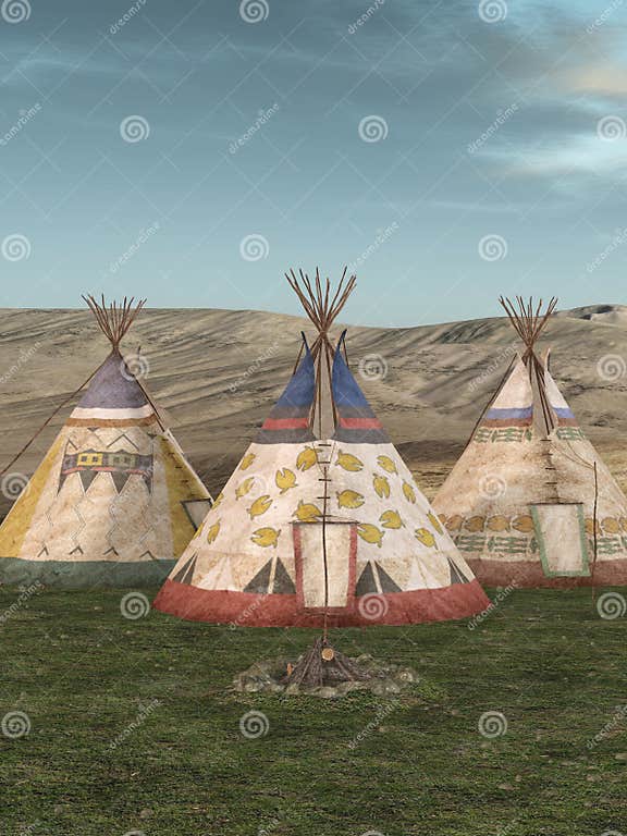 Traditional teepee village stock illustration. Illustration of indian ...