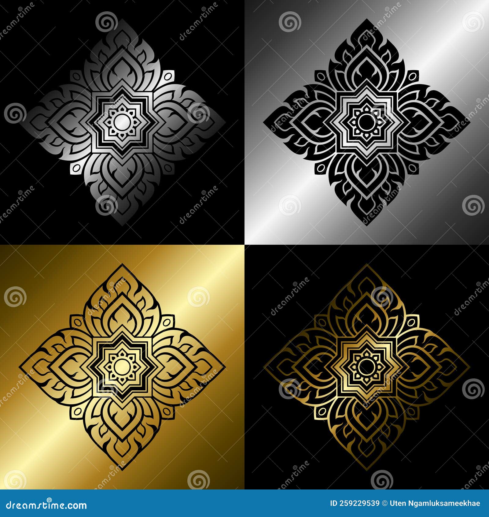 Traditional Thai Art Pattern Set Prajam Yam Stock Vector - Illustration of thai, decoration ...