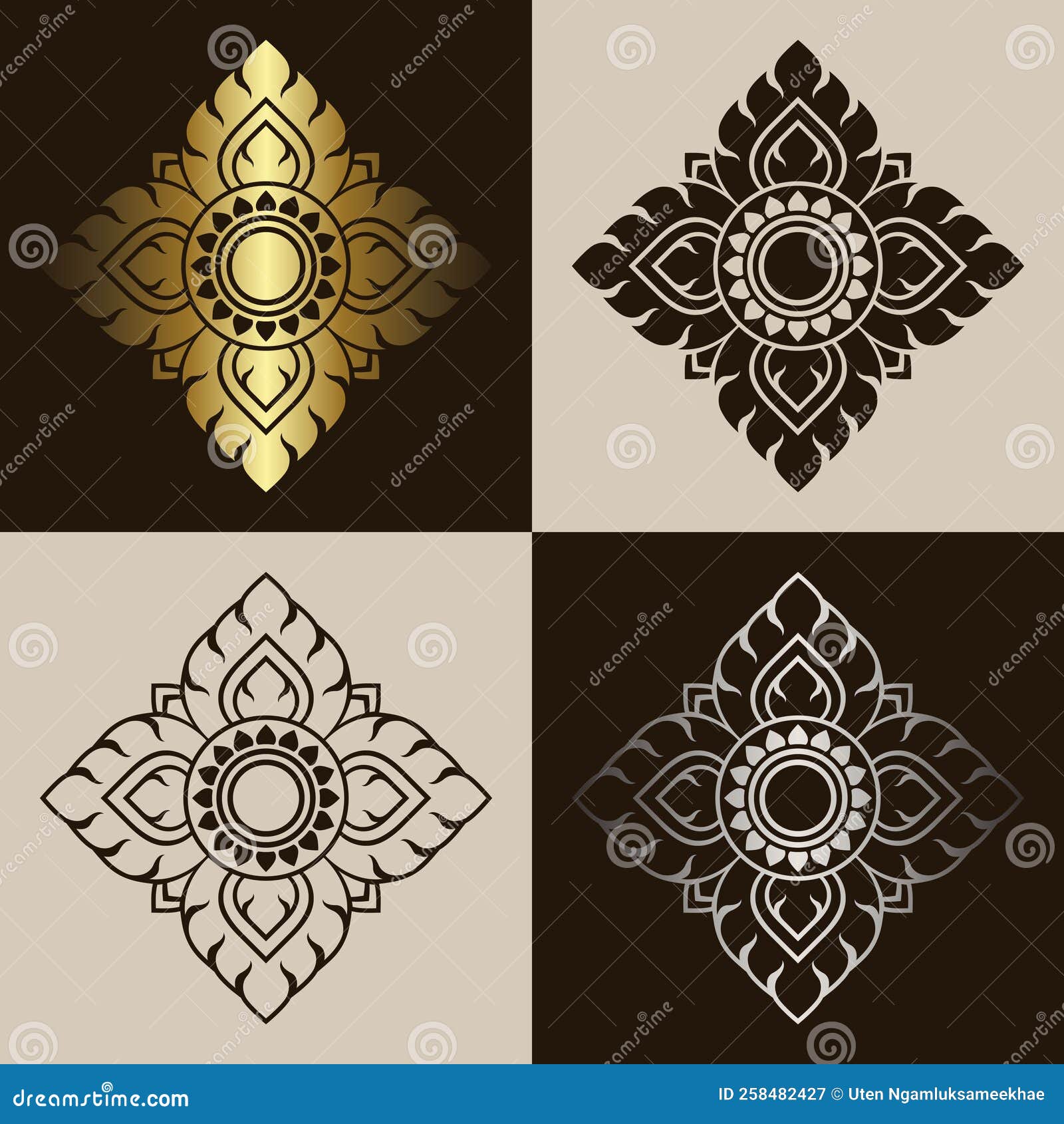 Traditional Thai Art Pattern Set Prajam Yam 4 Stock Vector ...