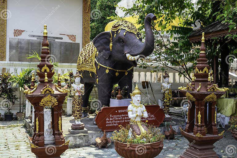 Traditional Thai Elephant Statue with Devotee Figure Stock Image - Image of statue, symbol ...